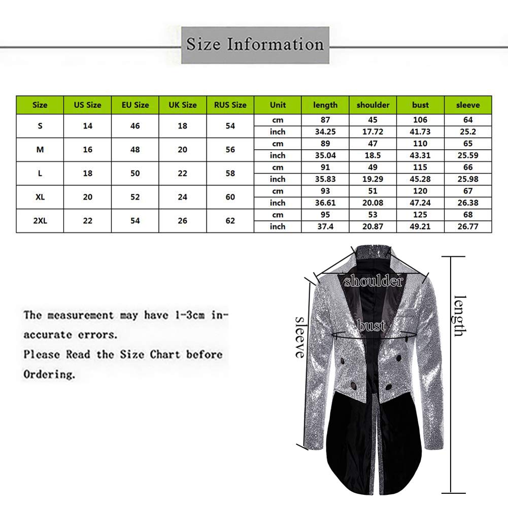 Mens Sequin Tuxedo Tailcoat Swallowtail Suit Jacket Dinner Party Wedding Blazer Slim Fit Show Tux Dress Coat (Gold, S)