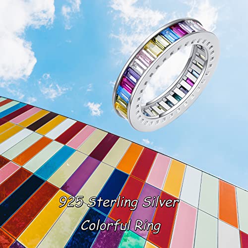SLIACETE Chakra Ring 925 Sterling Silver 7 Chakras Ring Rainbow Colorful Healing Jewelry Gifts for Women Size 6