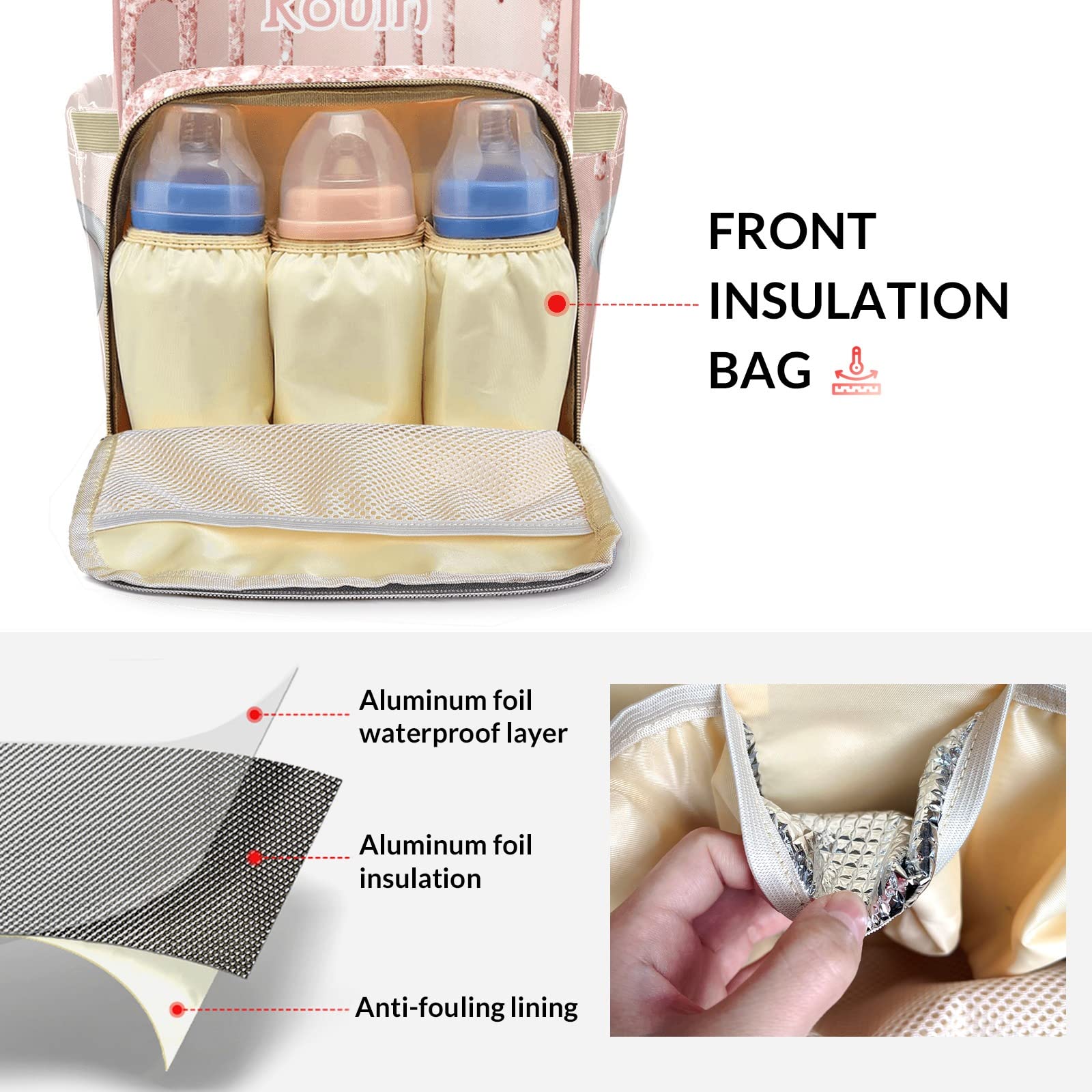 zaaprintblanket Pink Elephant Diaper Bag Multifunctional Nappy Changing Bags Waterproof Travel Back Pack for New Parents Mom Dad as Gifts