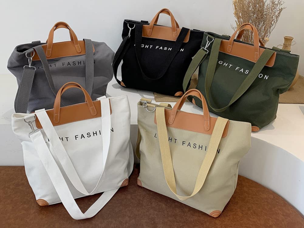 Women Large Canvas Tote Bags Crossbody Shoulder Bag Multi-pocket Hobo Purse