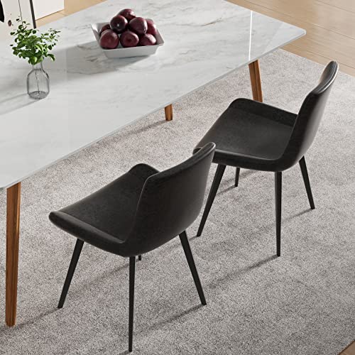 Miereirl Dining Chairs Set of 4 with PU Cushion Mid Century Modern Metel Legs for Indoor Kitchen & Dining Room Chairs Comfortable Chairs Suitable for Home Coffee Black