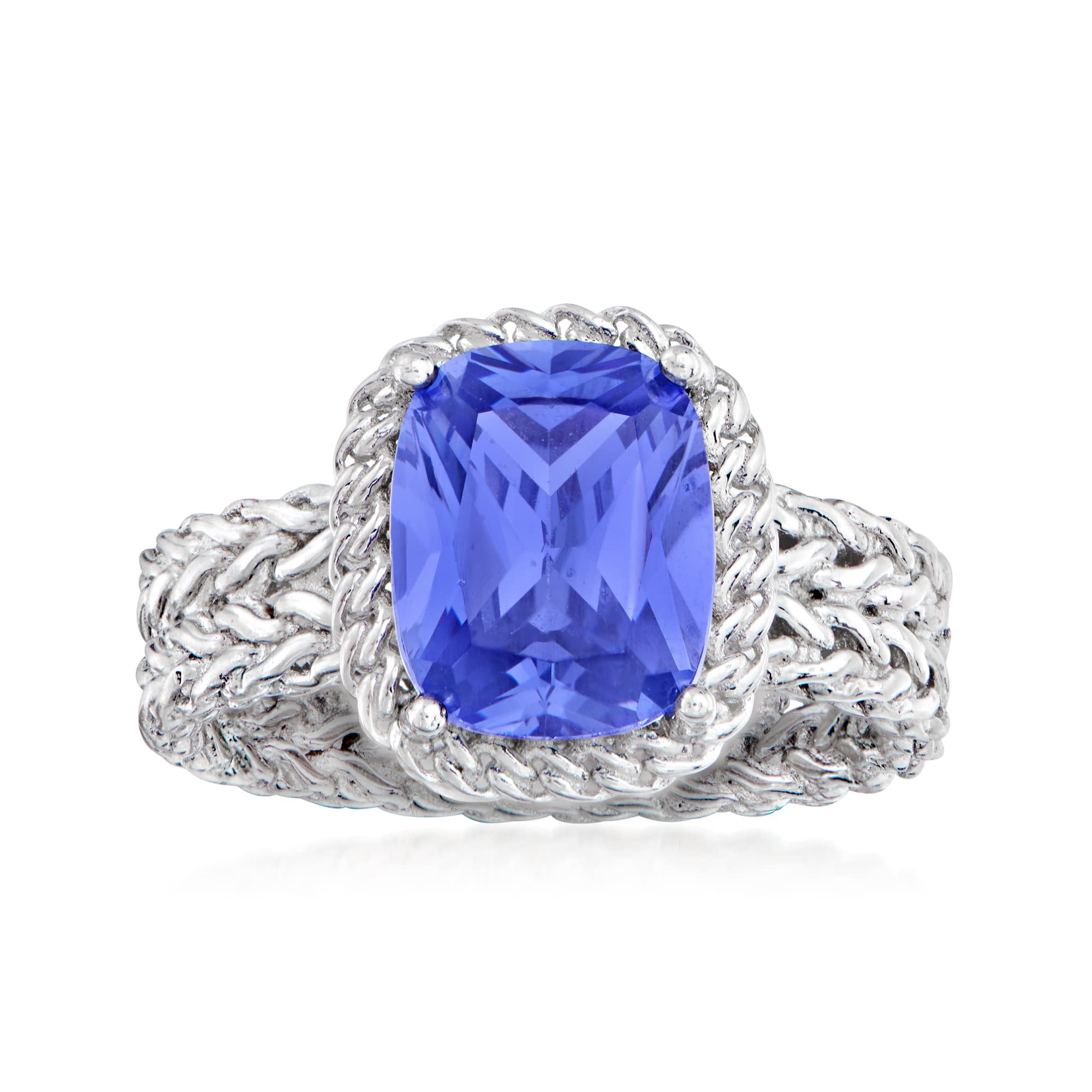 Ross-Simons 4.20 Carat Simulated Tanzanite Basketweave Ring in Sterling Silver. Size 5