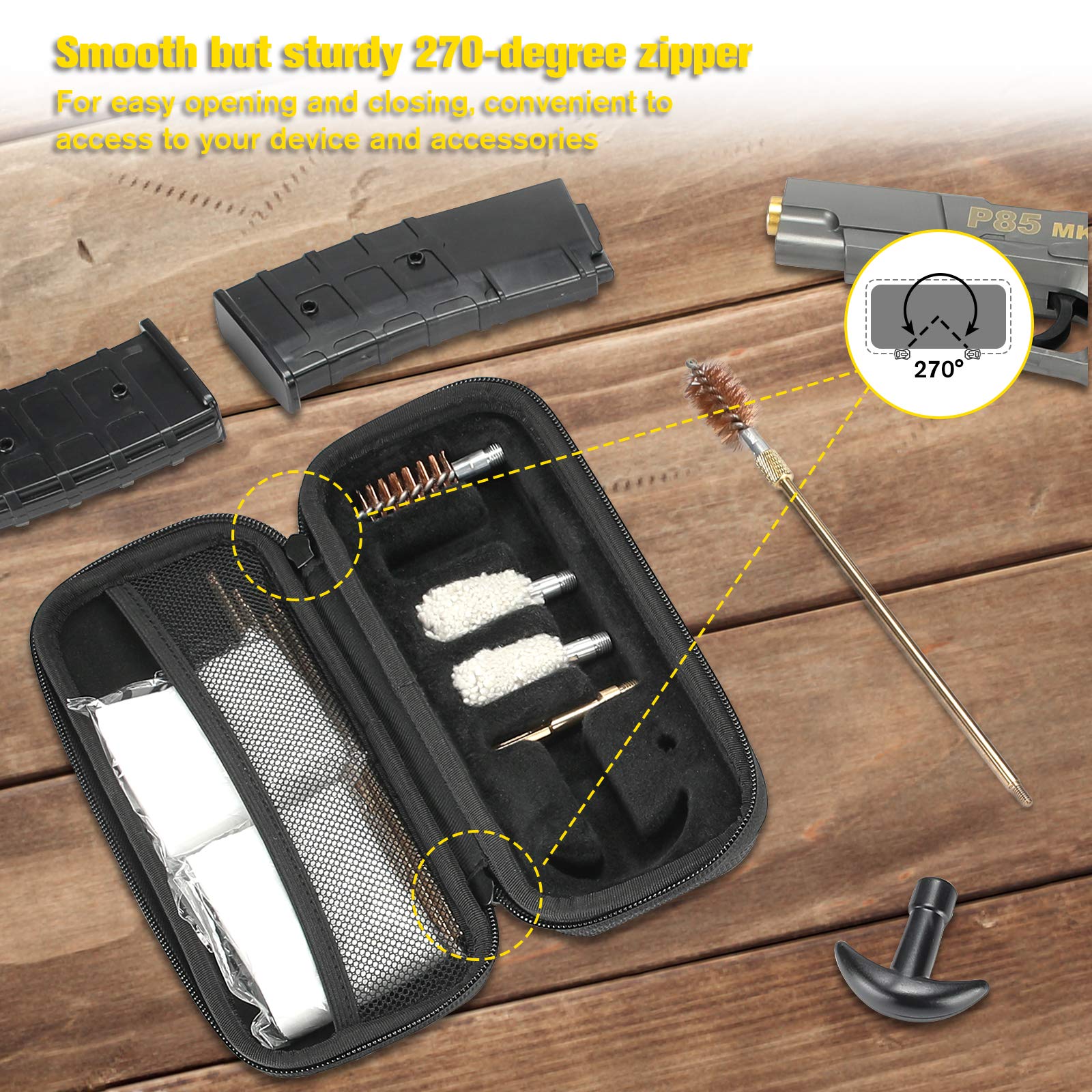 ProCase Gun Cleaning Kit for 12 and 20 Gauge, Zippered Compact Portable Case with Brushes, Slotted Tips, Cleaning Pick and Cotton Mop -Black