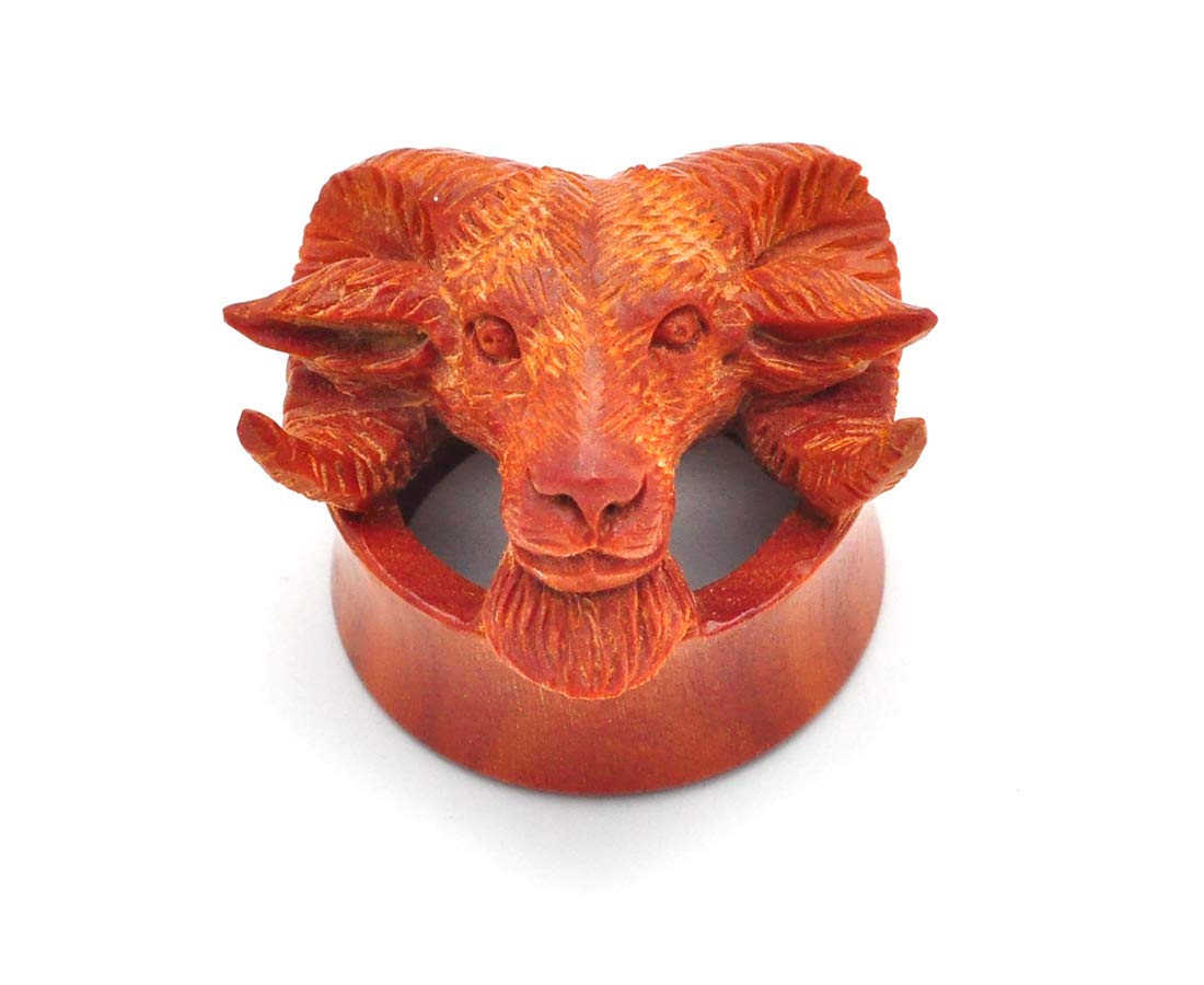 Mystic Metals Body Jewelry Pair of Hand Carved Saba Wood Goat Head Plugs(PW-340) (5/8" (16mm))