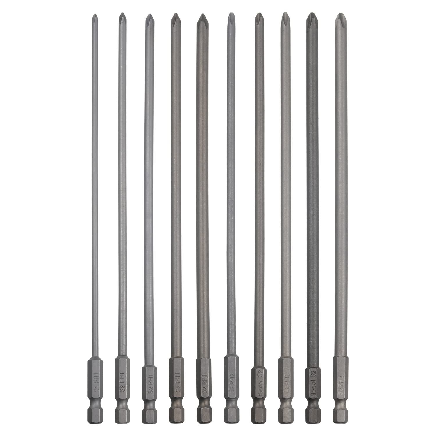 Rocaris 10 Pack Extra Long Phillips Screwdriver Bit Sets, 1/4 Inch Hex Shank Magnetic Screwdriver Bits Cross Head S2, 8 Inch