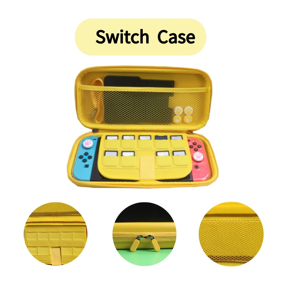Switch Accessories Bundle, Peniobnm 13 in 1 Switch Accessories Kit Includes Switch Case, Adjustable Stand, 2 Tempered Glass Screen Protectors, Crystal Case for Console, 6 Thumb Grip Caps, Yellow