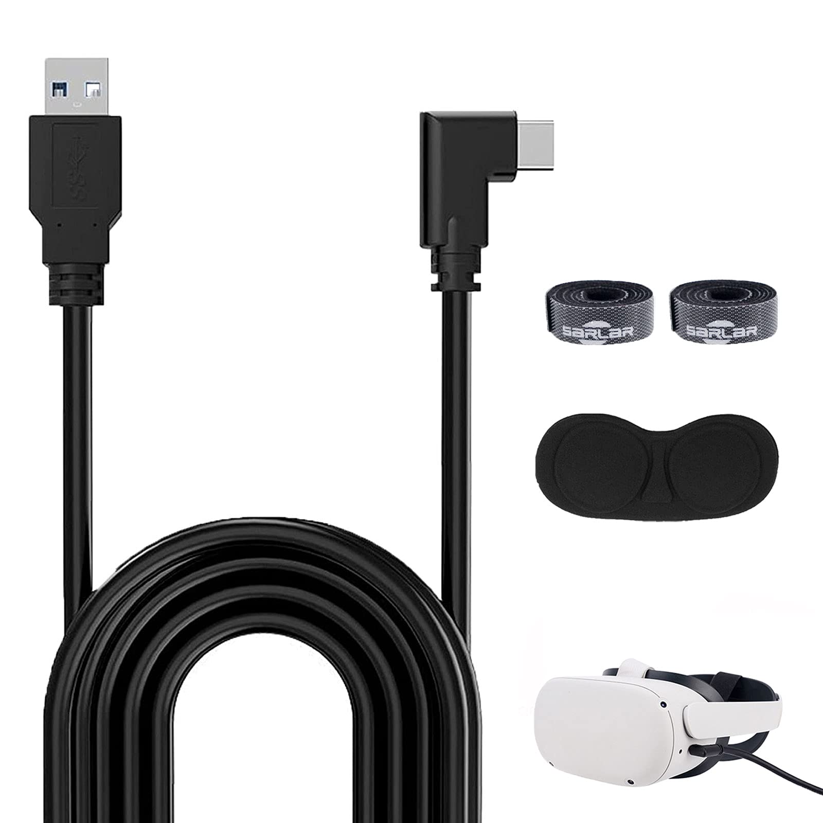 SARLAR Link Cable 16ft for Oculus Quest 2 USB 3.0 to C, Connecting VR Headset to Gaming PC, High Speed Data Transfer 5 Gbps&Fast Charging, Bundle Accessories with Magic Tape and Lens Cover
