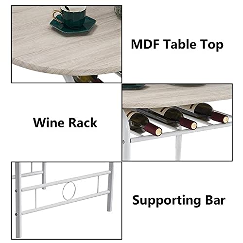 NAHDU Dining Table Set Oak PVC (80x53x76cm) Baking Lacquer Couples Bending Back Breakfast Table (Table and Two Chairs) White