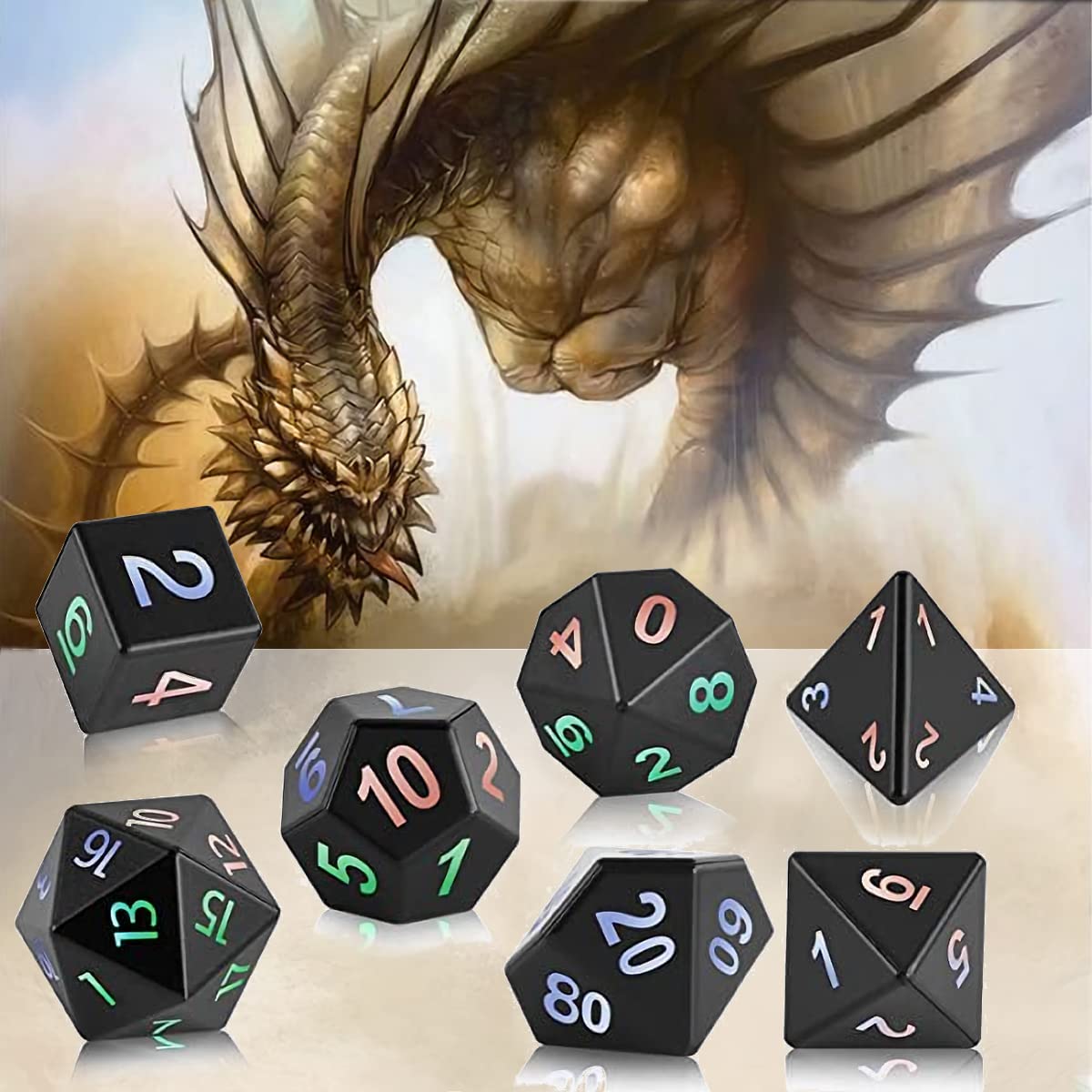WaaTfdca Rechargable Light Up Dice, D&D Dungeons and Dragons Polyhedral Dice Set Balanced LED Flashing Light Role Playing Game Black DICE01 DICE01