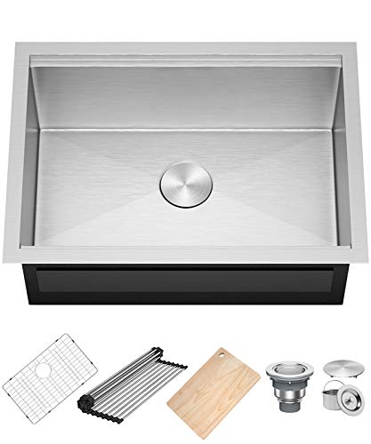 X Home 23 x 19 Inch Undermount Kitchen Sink Single Bowl, 16 Gauge Stainless Steel Kitchen Workstation Sink With R10 Corners, Fits 35 Inch Cabinet