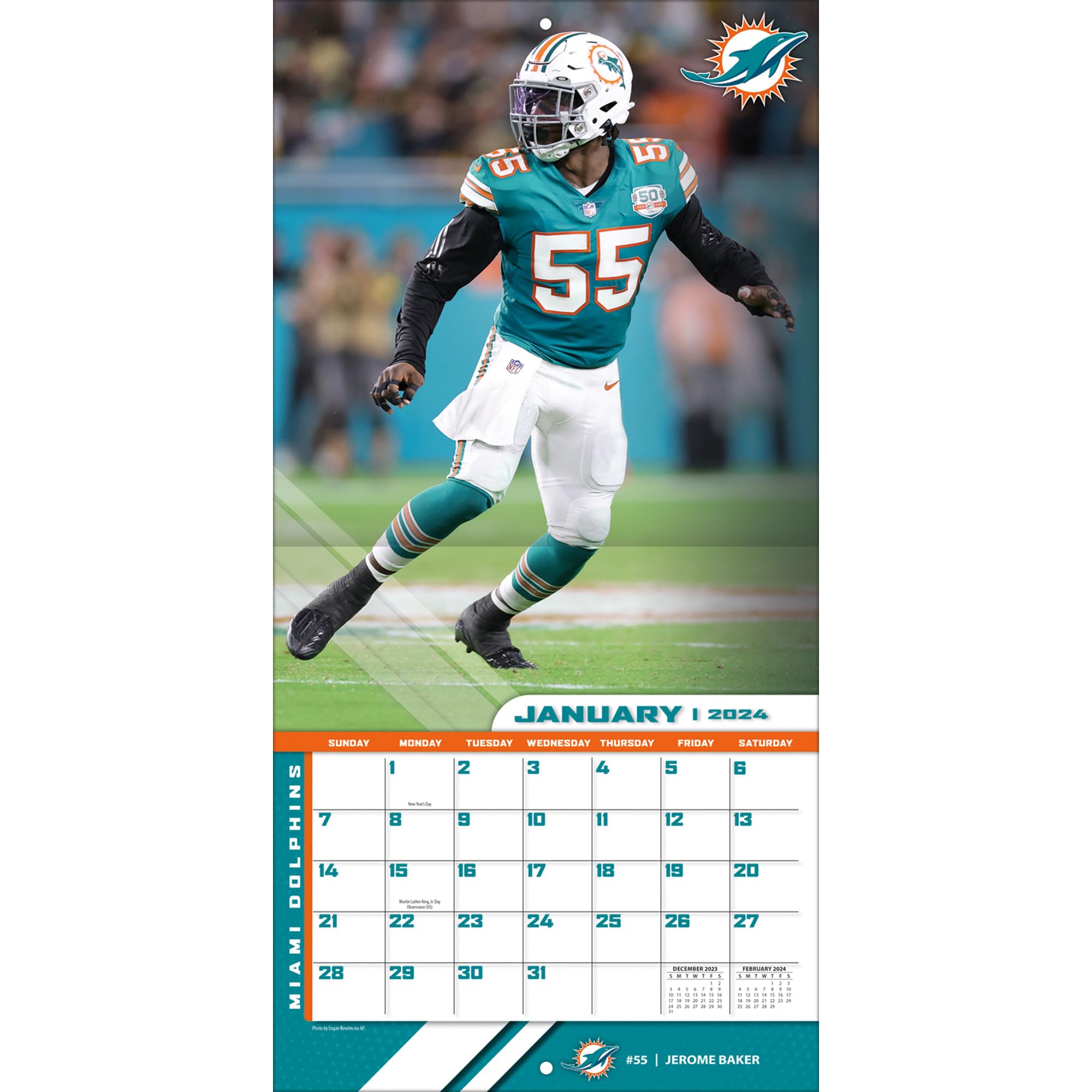 Miami Dolphins 2024 12'' x 12'' Team Wall Calendar