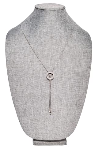 SHERRY'S JEWELS LLC Circle Sparkling Cubic Zirconia Long Pendant Silver Sweater Chain Statement Necklace for Women