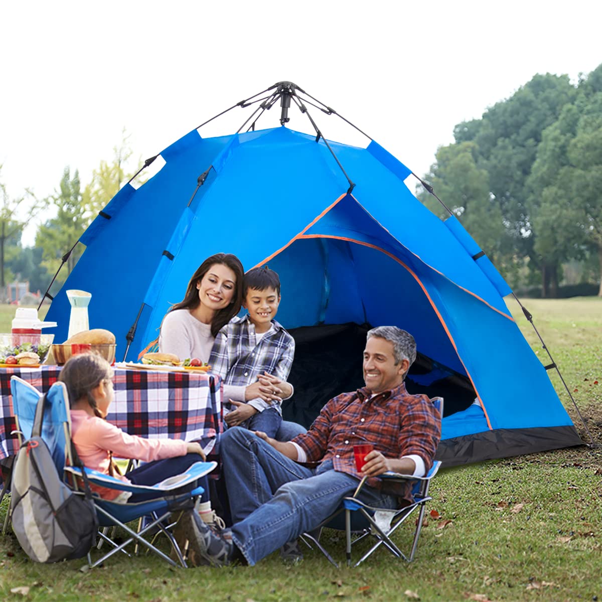 Outraveler 4 Person Pop Up Tent for Camping,Automatic Instant Tent,Quick Setup Tent Waterproof,Blue