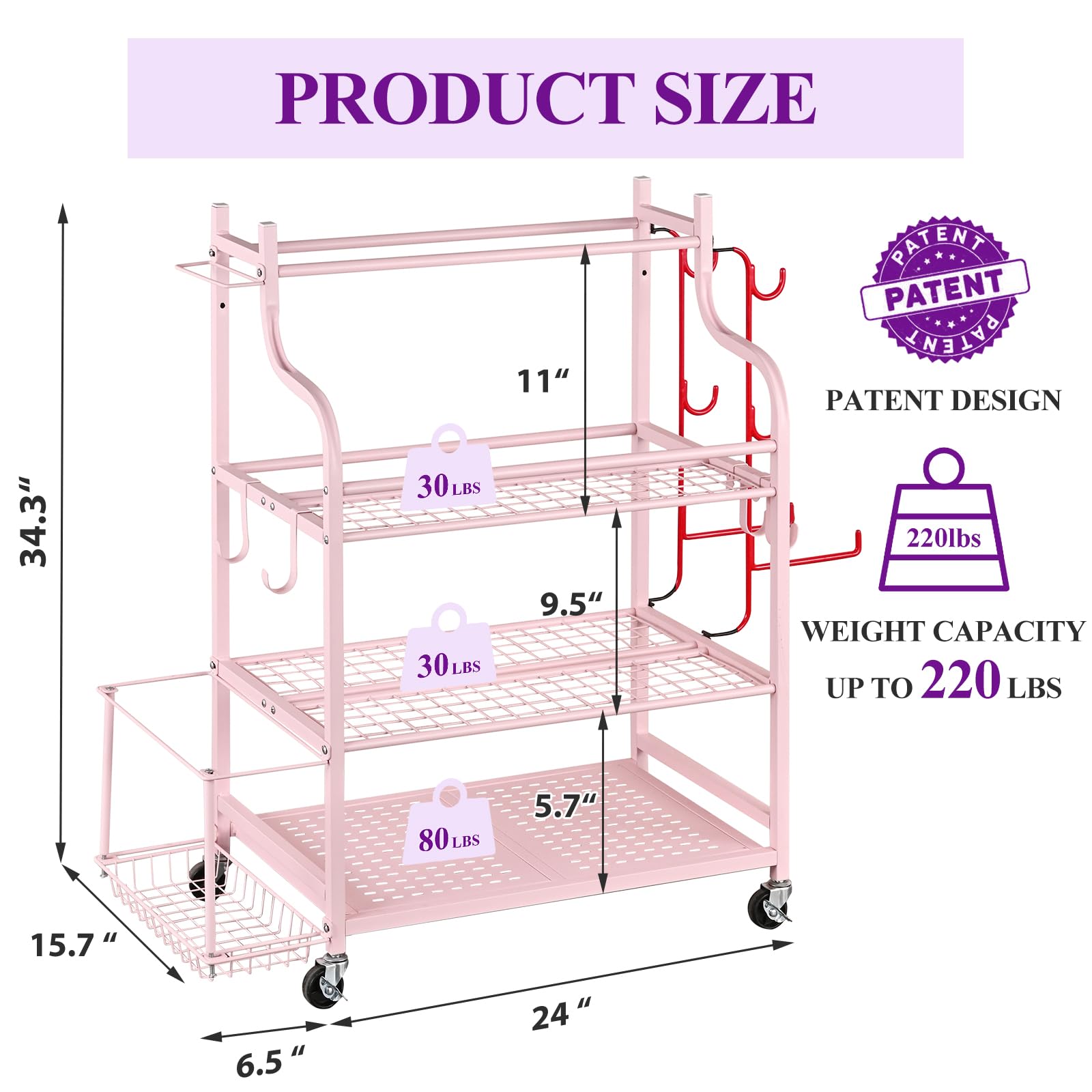 Mythinglogic Yoga Mat Storage Racks,Home Gym Storage Rack for Dumbbells Kettlebells Foam Roller, Yoga Strap and Resistance Bands, Workout Equipment Storage Organizer With Hooks and Wheels