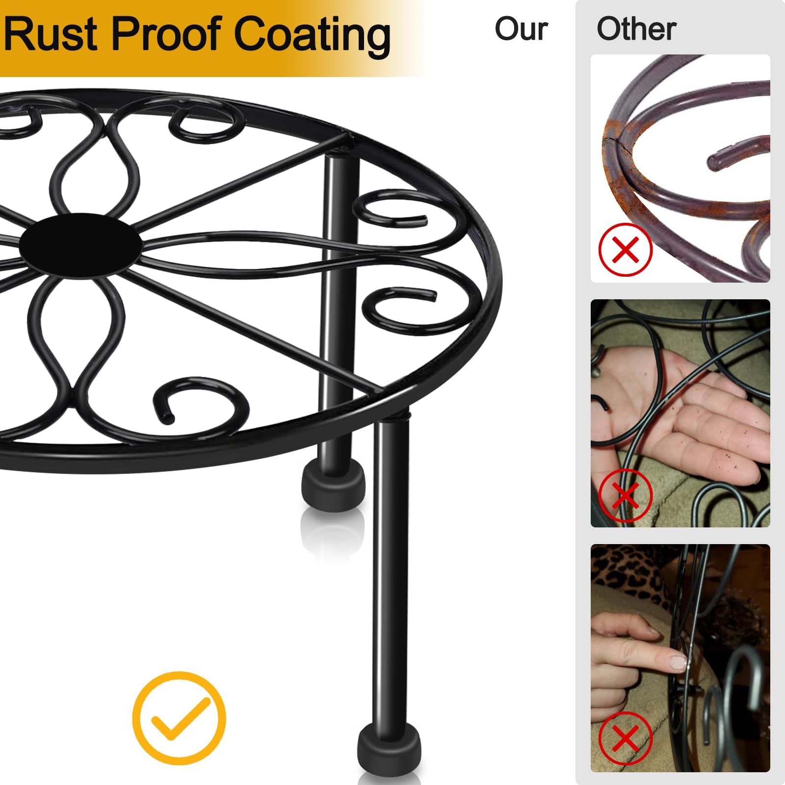 Metal Black Plant Stands,Anti-Rust Iron Plant Pot Shelf,Heavy Duty Round Supports Display Rack,Rustproof Potted Plant Holder,Corner Gardening Pumpkin Stand for Indoors or Outdoors (3 Pack Matte Black)