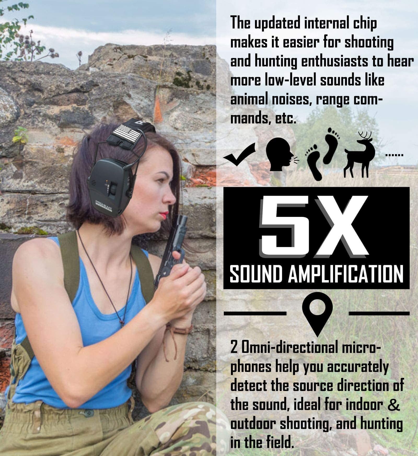 PROHEAR 036 Digital Electronic Shooting Ear Protection Patriot Sound Amplification Earmuffs & 016 Shooting Ear Protection Safety Earmuffs Gun Range Hunting (Black)