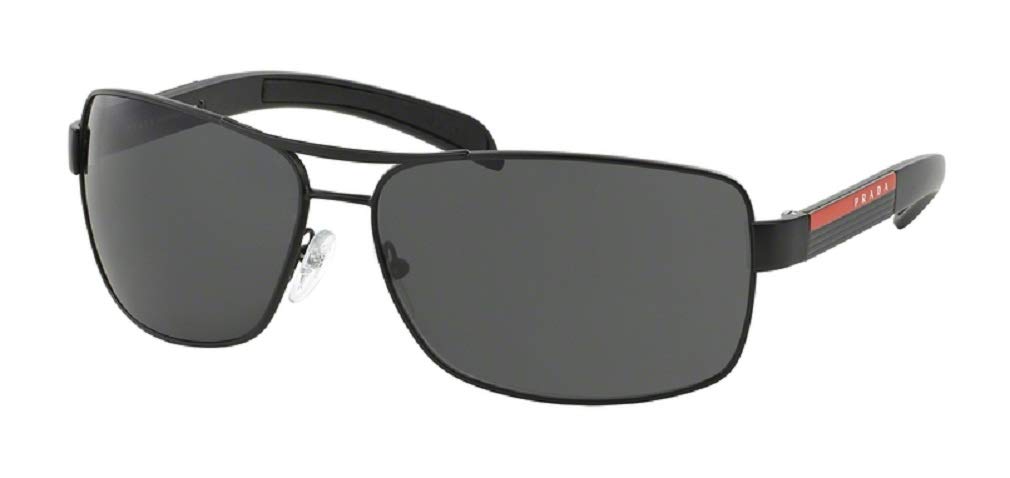 Prada PS54IS 1BO1A1 65M Matte Black Rubber/Grey Rectangle Sunglasses for Men+ BUNDLE with Designer iWear Eyewear Kit