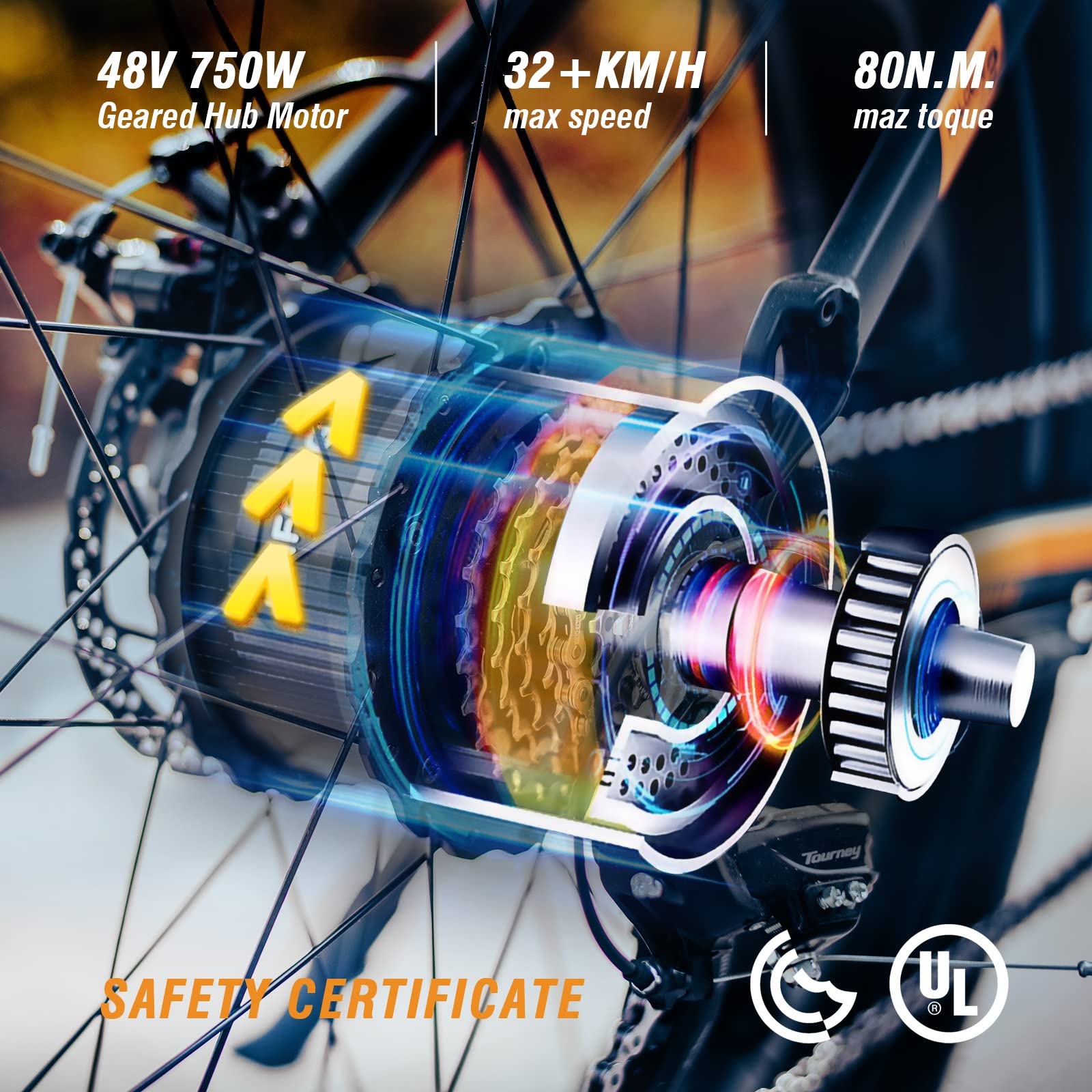 MZZK Electric Bikes for Adults 750W BaFang Motor Ebikes 26" Fat Tire Mountain Electric Bicycle, 25+MPH, Snow Beach E-Bike with Removable 48V Larger Battery 7-Speed UL