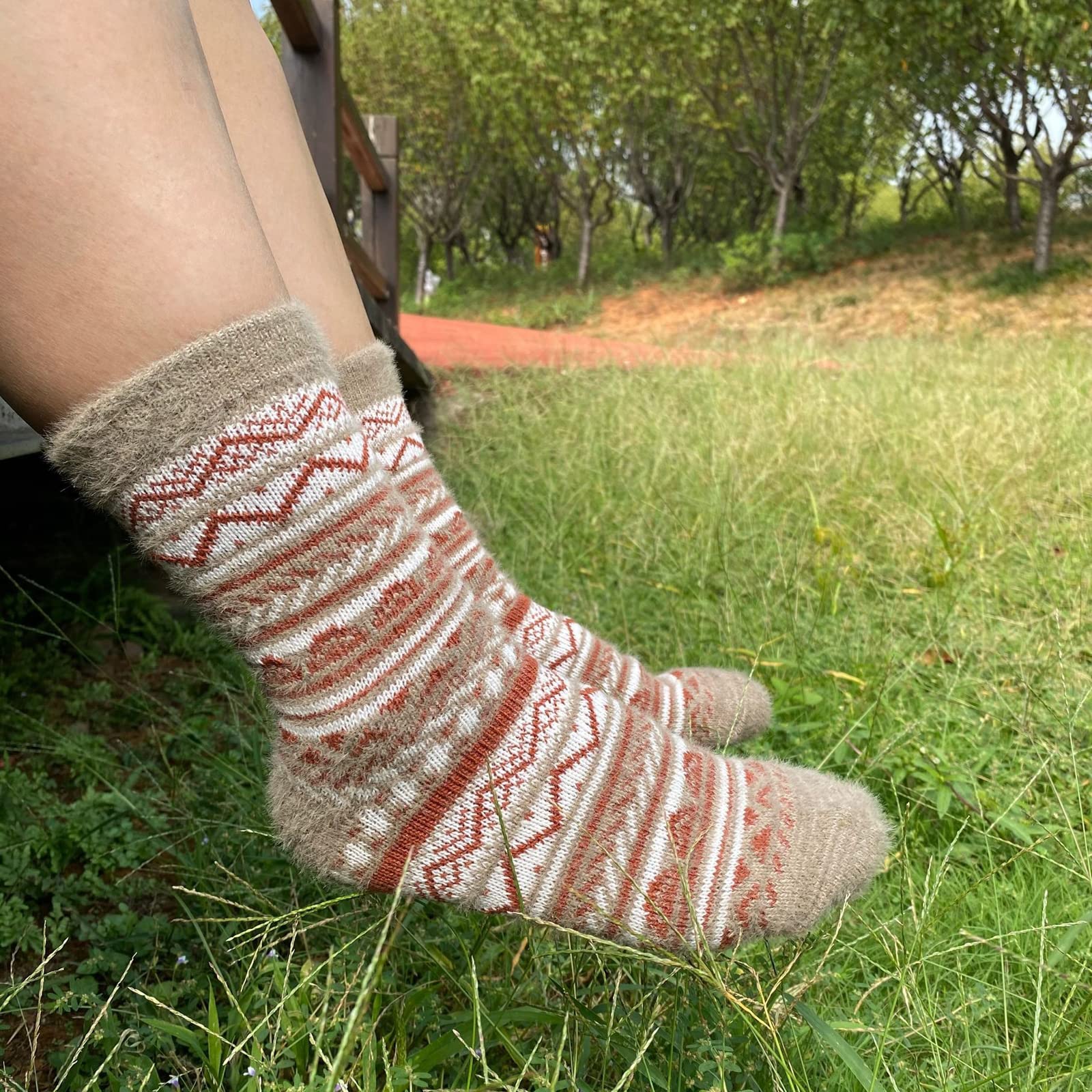 TSoduce Winter Wool Socks for Women Vintage Warm Thick Cozy Rabbit Wool Thermal Boot Crew Hiking Ladies Socks Pack 3 Pairs (Group B)