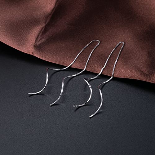 SLUYNZ 925 Sterling Silver Threader Dangle Earrings Twist Shape for Women Teen Girls Linear Dangle Curved Tassel Earrings (A-Silver)