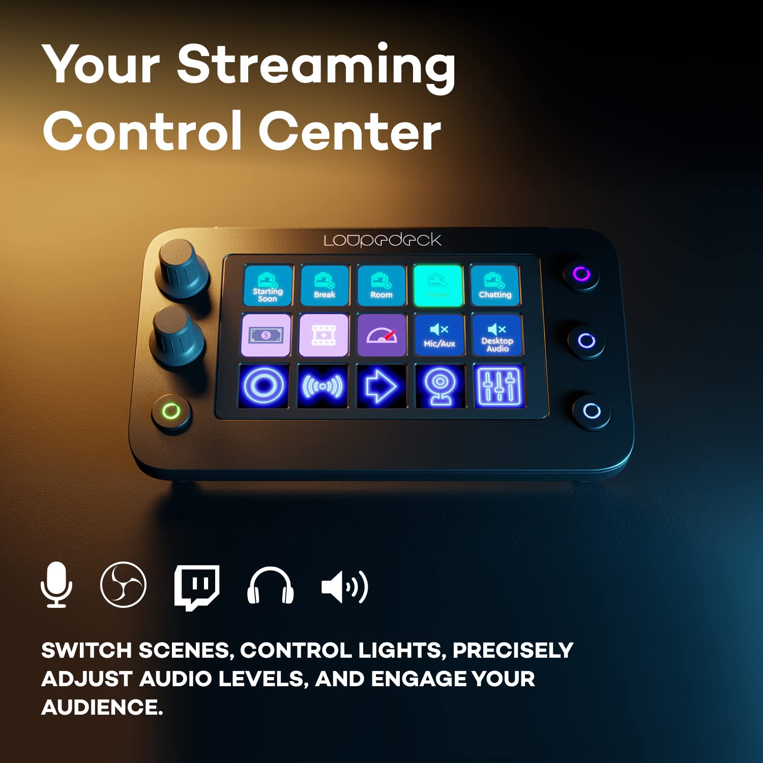 Loupedeck Live S - The Streaming Console for Desktop Productivity, Full Stream Control and Content Creation with Customizable LED Touchscreen Buttons, Dials and RGB Buttons, Works with PC and Mac