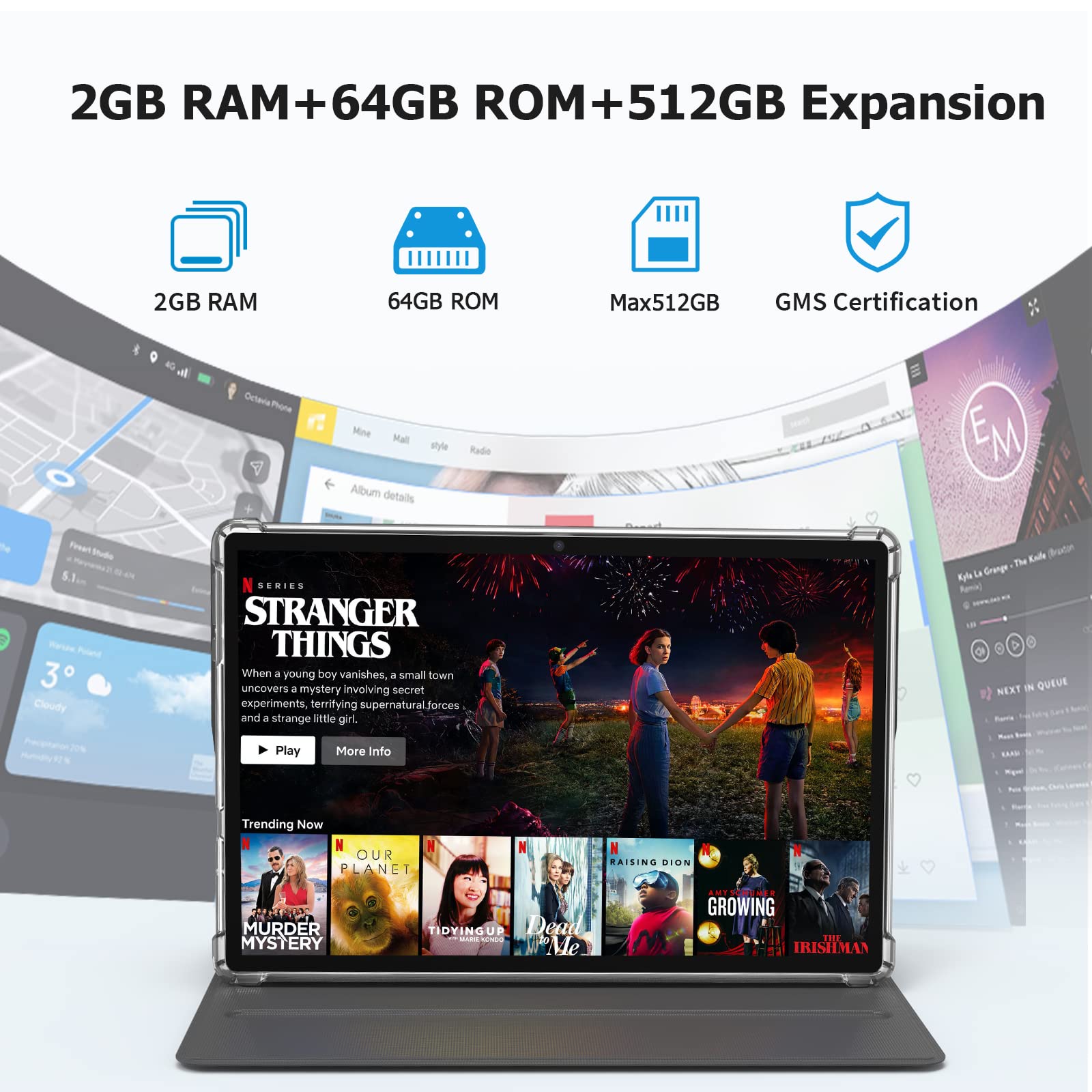 RliyOliy Android Tablet, 10 inch Android 12 Tablet with Case, 2GB RAM 64GB ROM 512GB Expand Android Tablet with Dual Camera, WiFi, Bluetooth, 8000mAh, HD Touch Screen, GMS Certified