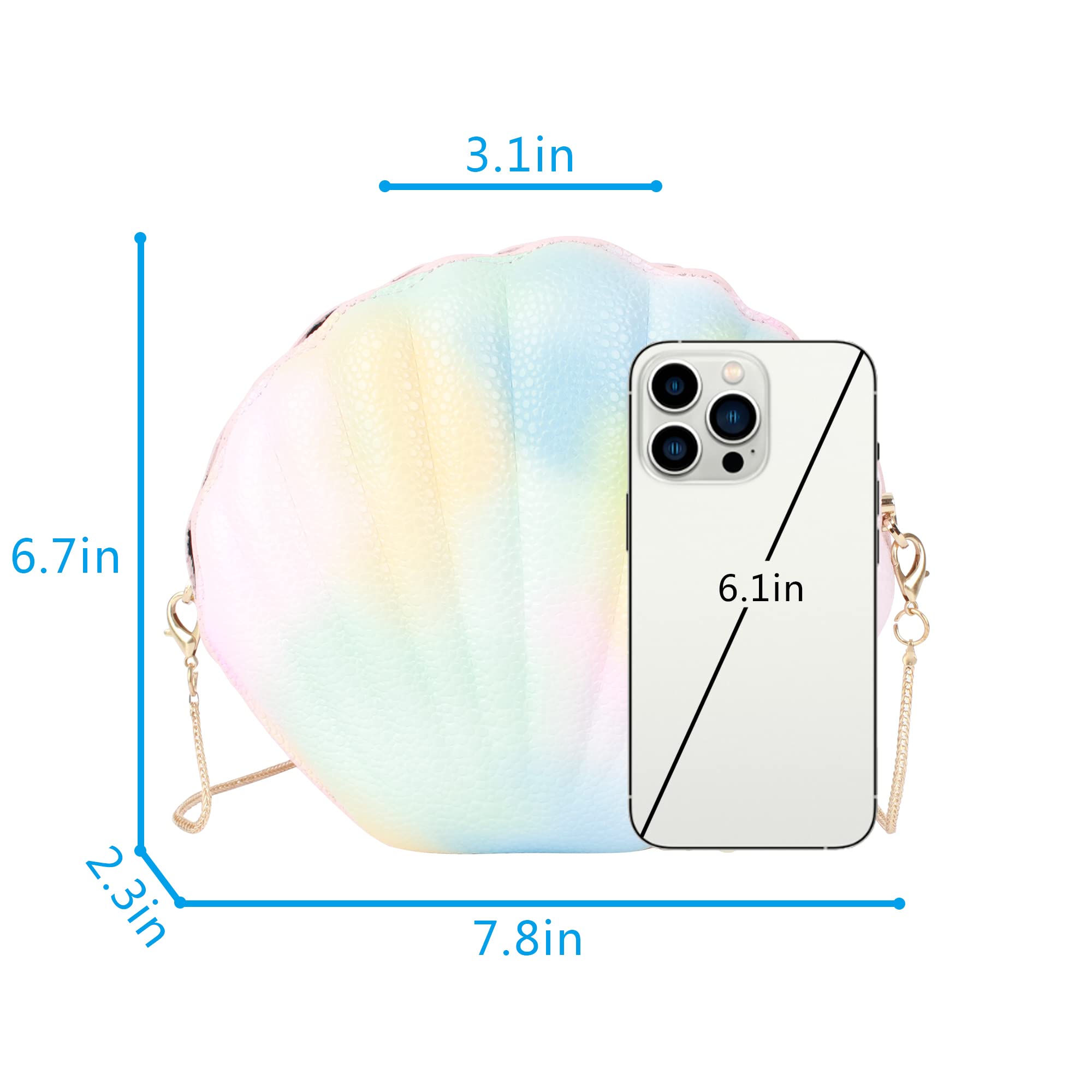 Women Mini Rainbow Seashell Cross-body Bag Chain Strap Shoulder Bag Evening Clutch Handbag