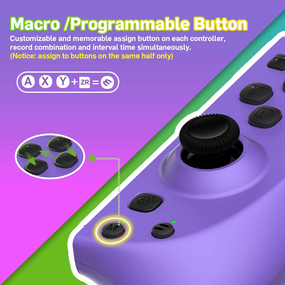PENJOY C25 Joy Pad Switch Controller for Nintendo Switch, Replacement for Joycon, Wired/Wireless Switch Controller, Programmable Macros, Turbo, Motion Control & Vibration (purple)