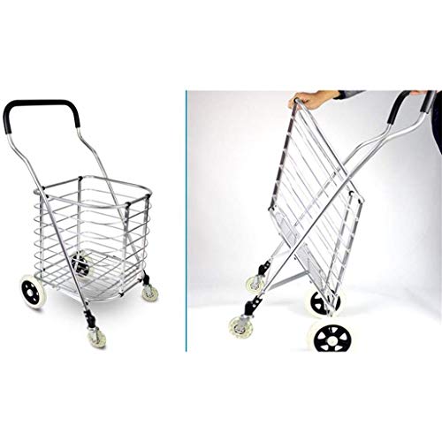 WDBBY Grocery Shopping Cart with Swivel Wheels, Foldable and Collapsible Utility Cart with Adjustable Height Handle