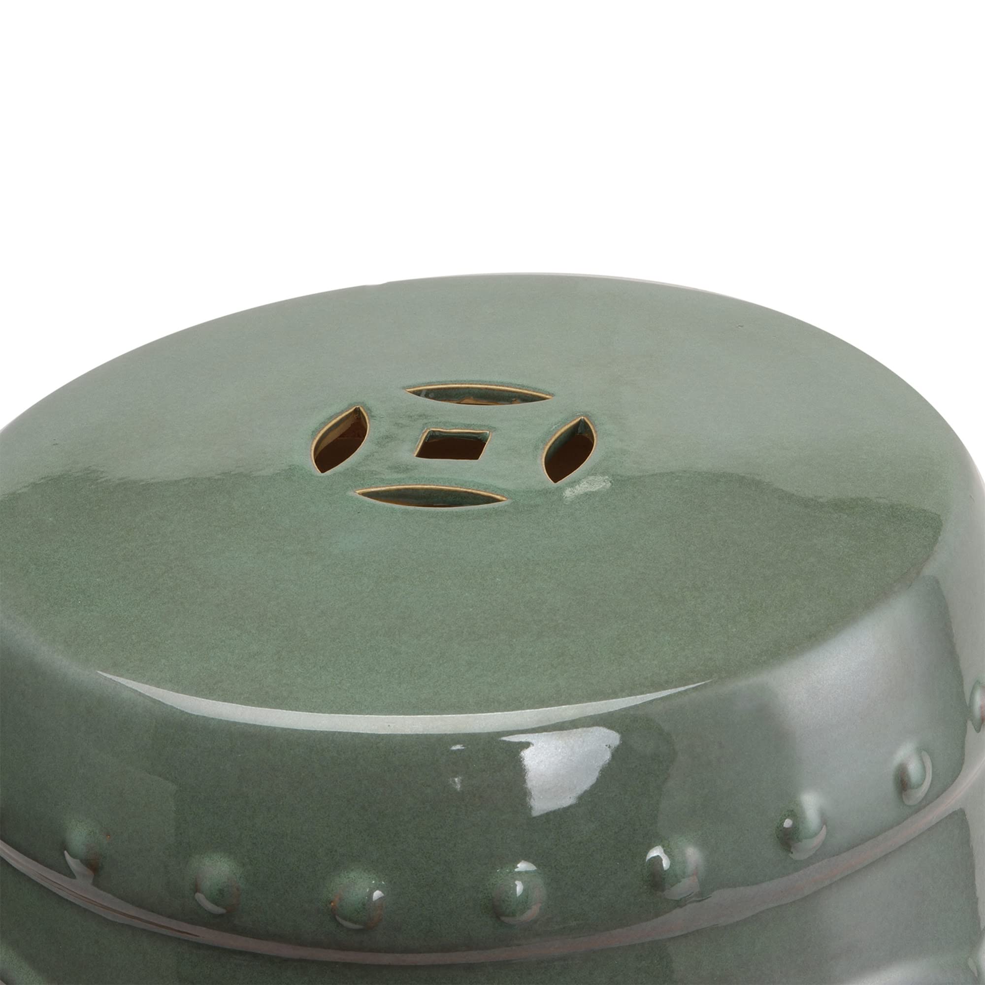 Outsunny 14" x 17" Ceramic Garden Stool with Double-Coin Knotted Ring Design & Strong Glazed Material, Decorative End Table, Home Collection, Antique Blue