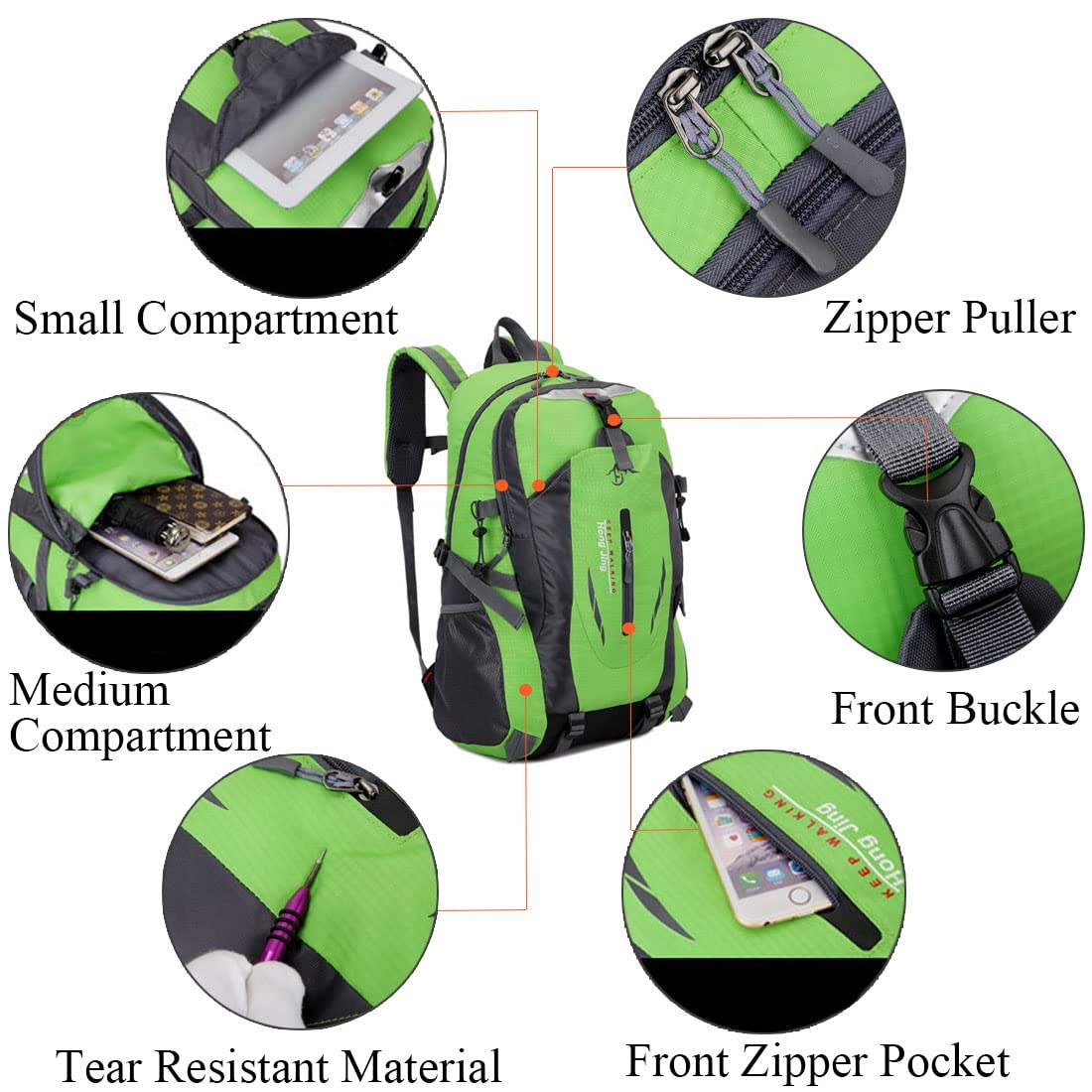 QRIYOUEI Hiking Backpack 40L Large Capacity Sport Backpack Lightweight Water Resistant Travel Rucksack Outdoor Climbing Daypack-Blue