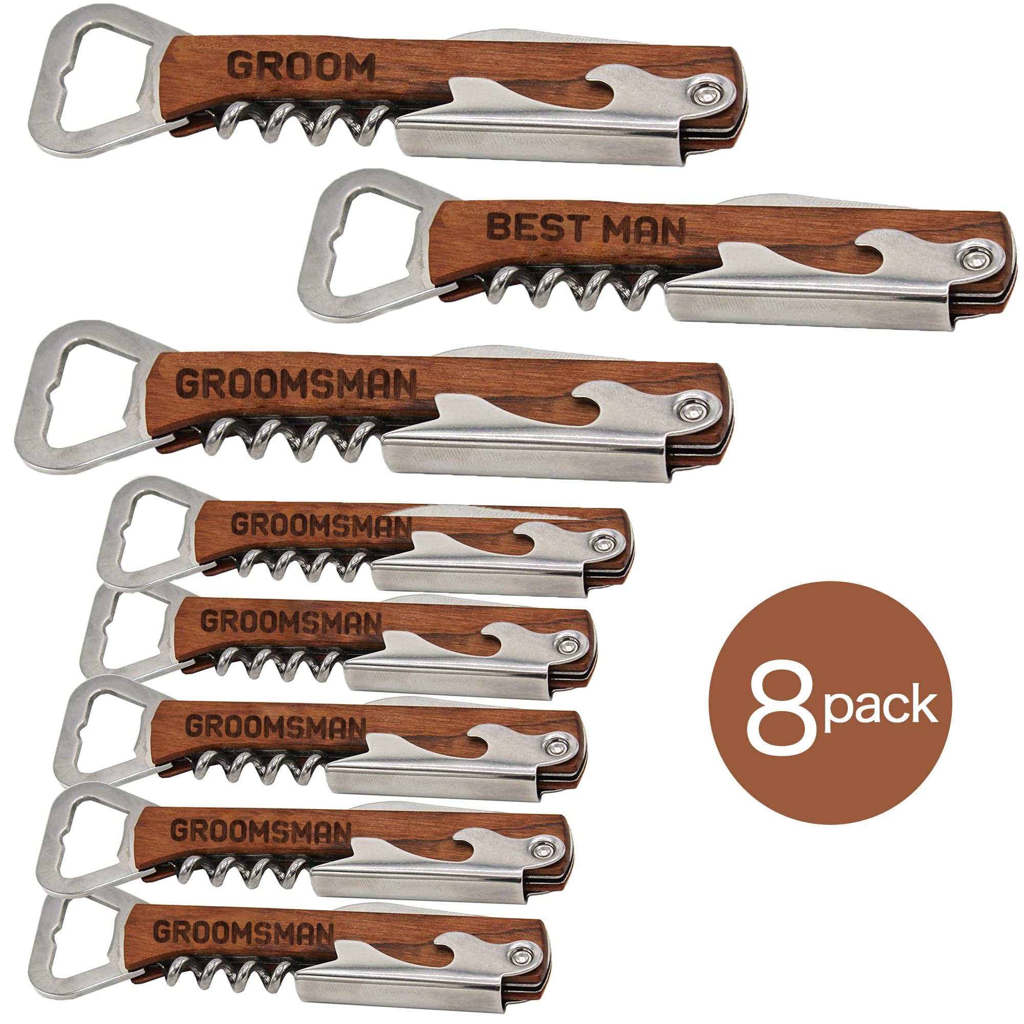YUUNEI-HOME Groomsmen Gifts Bottle Opener Wooden 8 Pack, Groomsmen Proposal Gifts for bachelor party, bachelor gifts