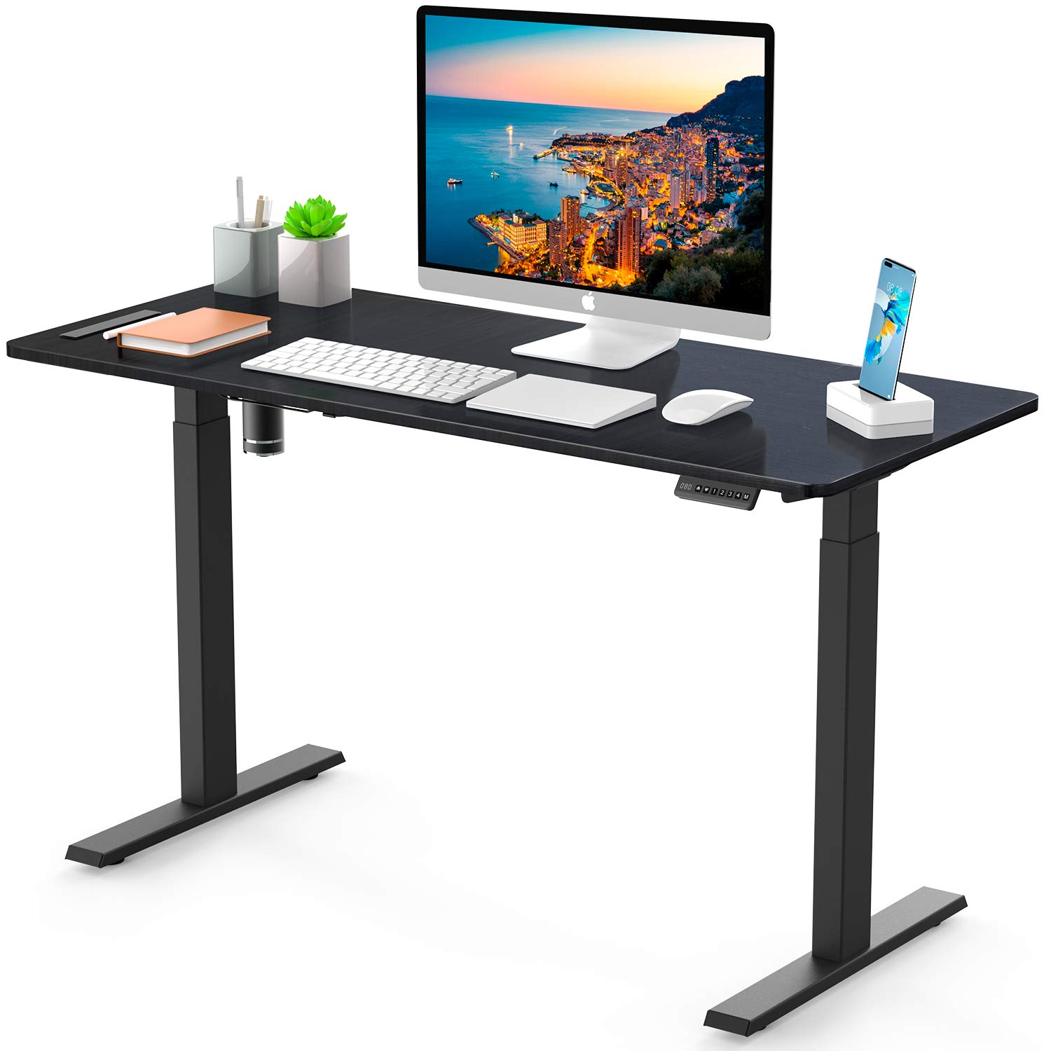 Ohuhu Adjustable Height Electric Standing Desk, 55x24 Inch Extra Large Stand Up Desk with 4 Settable Memory Heights Modern Ergonomic Home Office Desks Computer Table for Work Study
