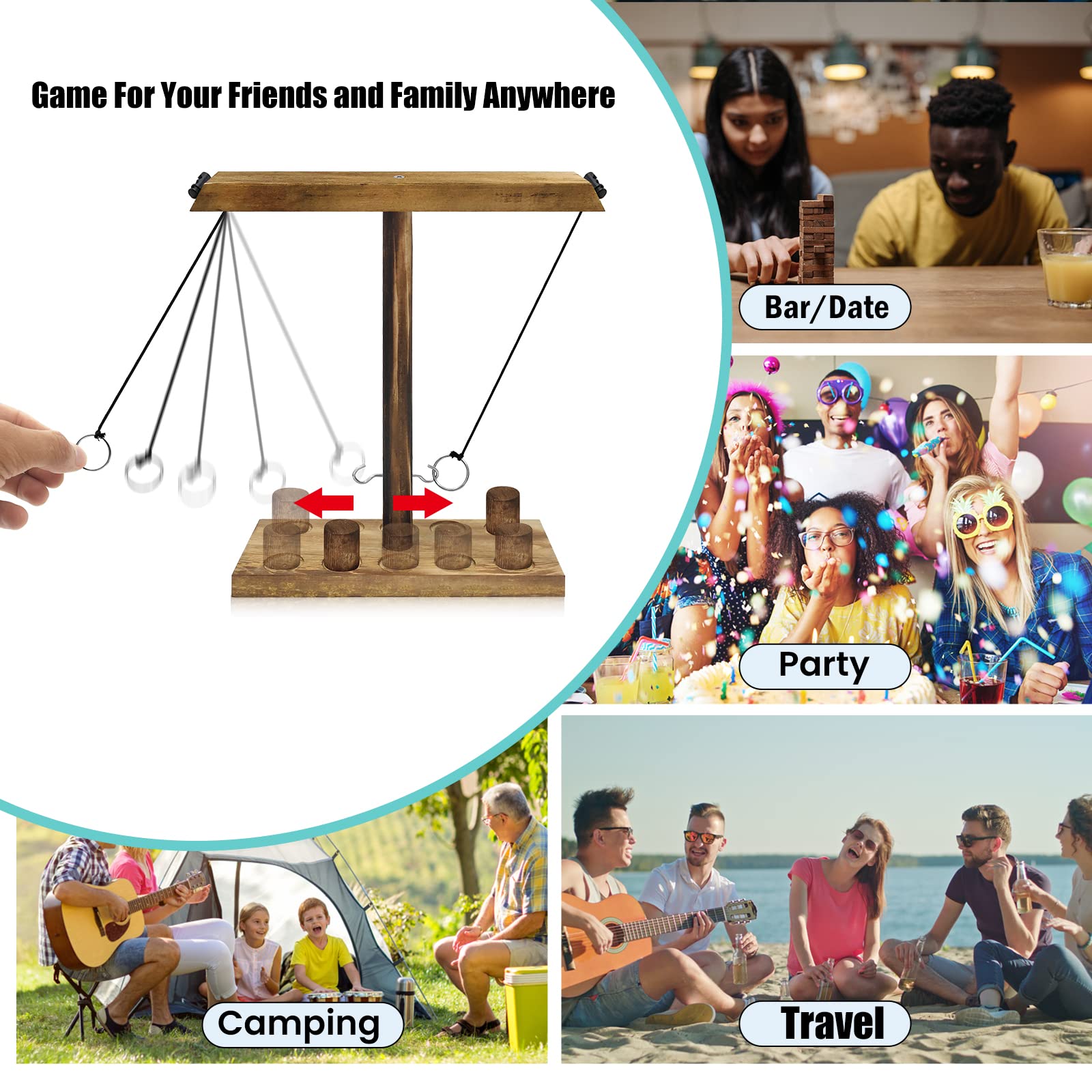 UBeesize Ring Toss Game for Adults and Kids, Ring Hook Party Game String, Larger Base Stability 5+5 Round, Fast-paced Interactive Ring and Hook Game Ring Toss, Wooden Clash Toss Bars Shots Game