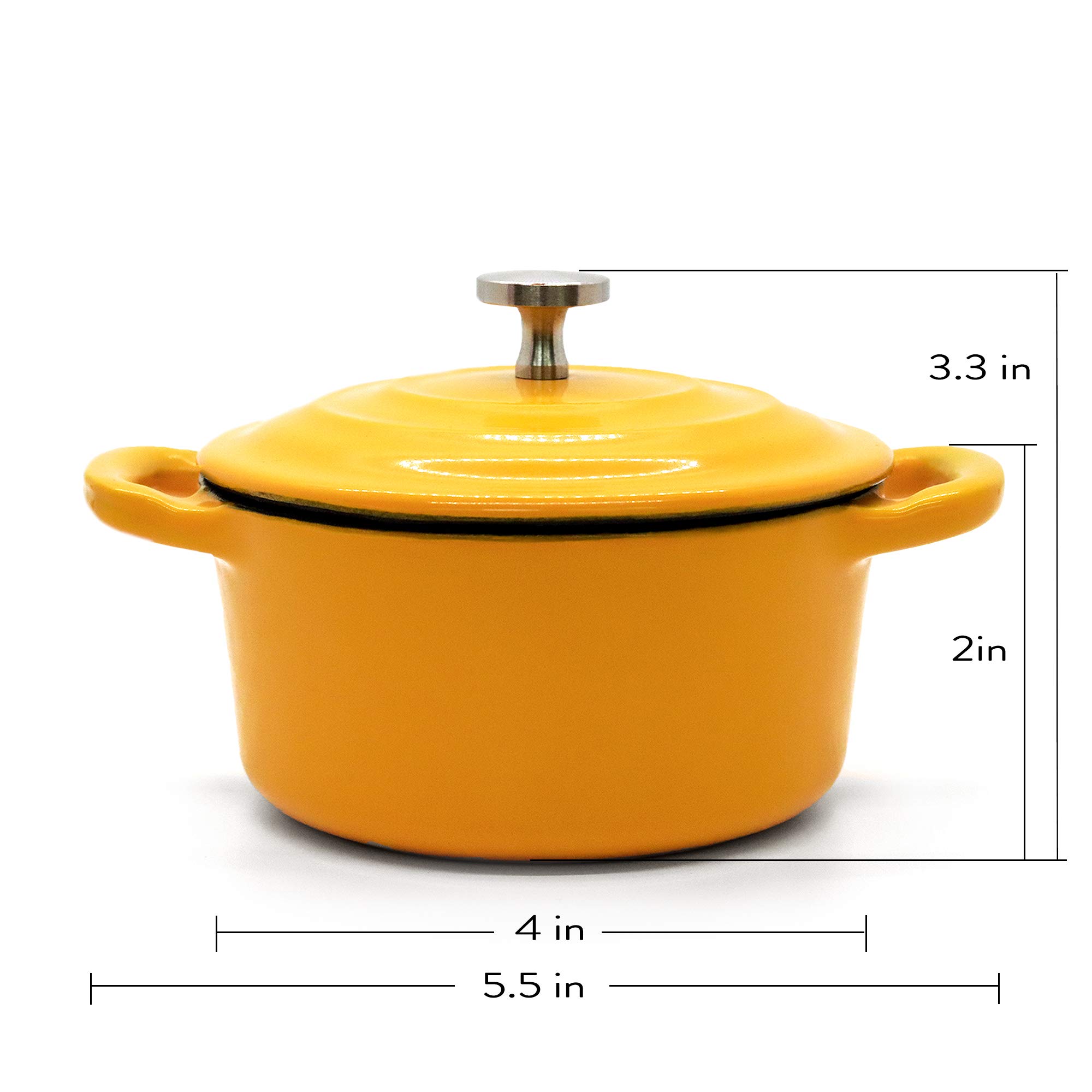 RJ Legend 8.5 oz. Mini Cocotte with Lid, Set of 3 Small Dutch Oven for Baking, Enameled Cast Iron Ramekin, 0.25 Quart, Orange/White/Yellow, 3 Piece