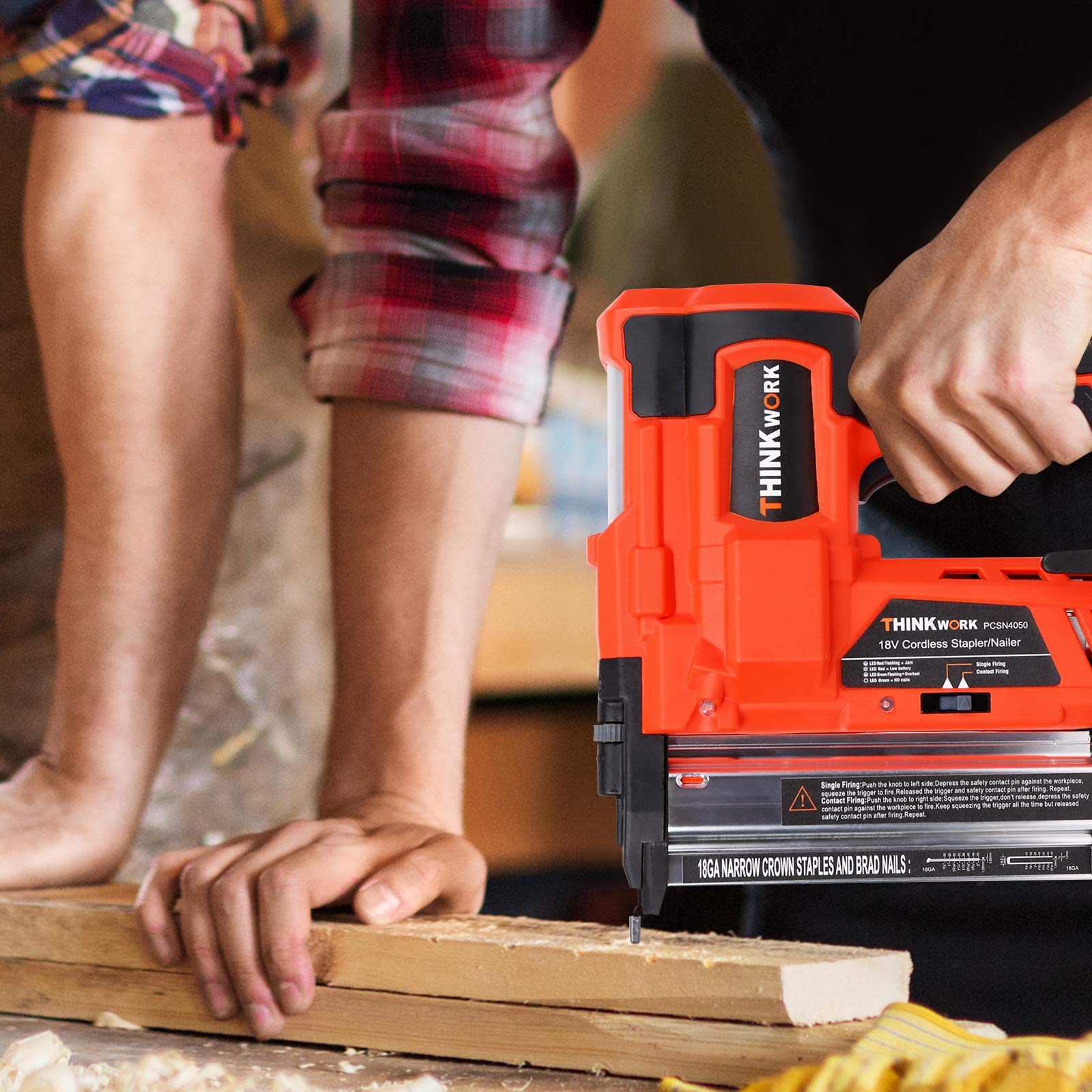 THINKWORK 20V 18 Gauge Cordless Brad Nailer, Durable Nail Gun Battery Powered - (2 in 1 Dual Mode) with Powerful Battery&Fast Charger, 1000 Nails, Single or Contact Firing for Woodworking, Renovation