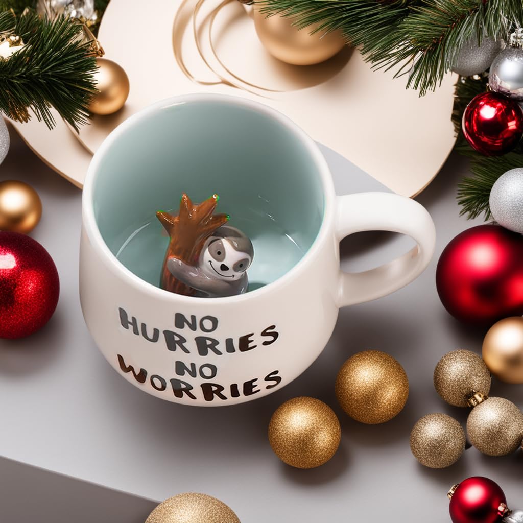 TechoEcho Cute 3D Sloth Coffee Mug,Animal Inside Design Suitable for Christmas/Birthday Gift,Cute Cup for Kids ,Housewarming Surprise Present For Friends,Home/Office/Mood Decoration.(Sloth)