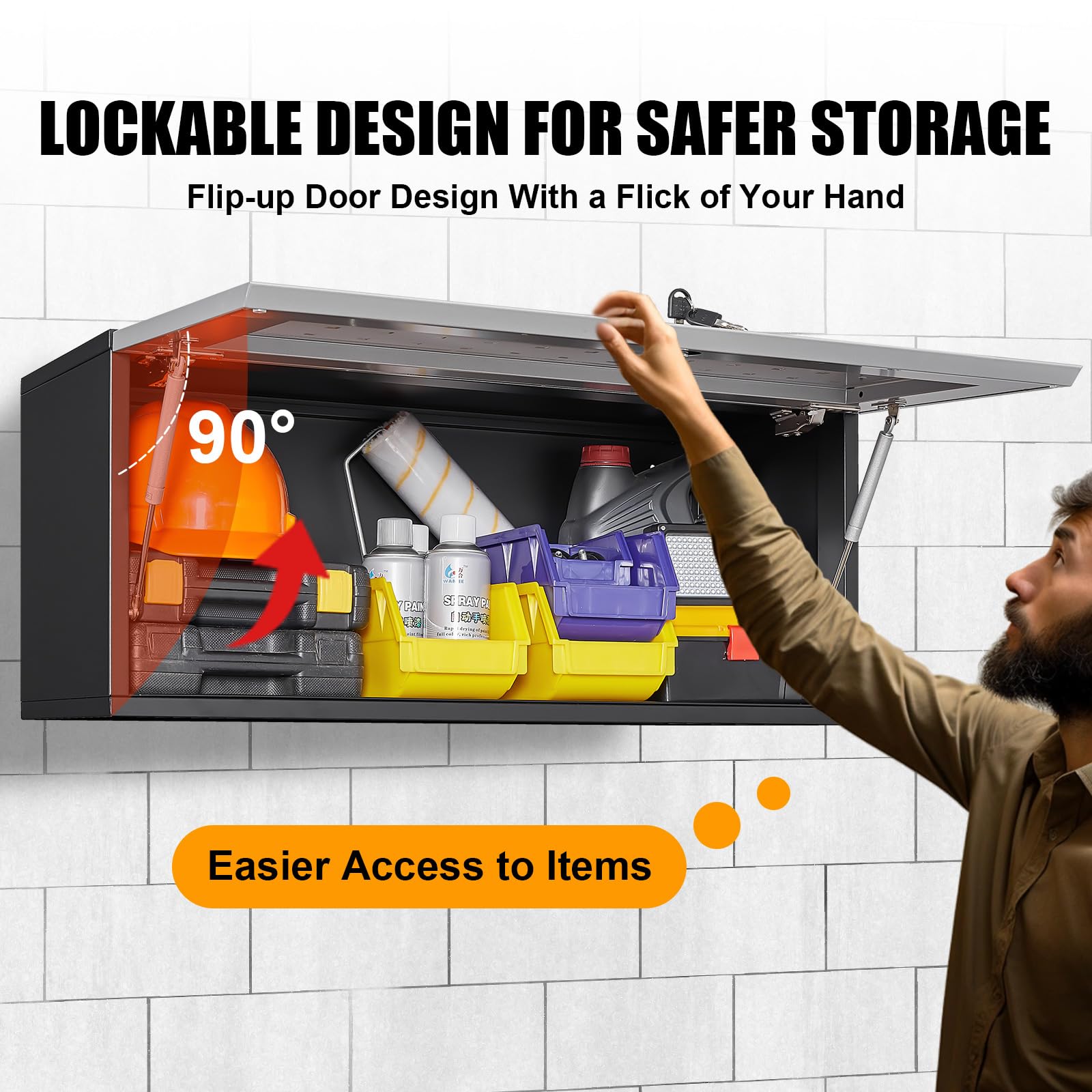 MetalMax Metal Wall Cabinet for Garage Floating Garage Storage Cabinet Wall Mount Shop Cabinet Upper Storage Trailer Cabinet GearBox Flip Up Tool Cabinet Small Wall Steel Cabinet Assembly Required
