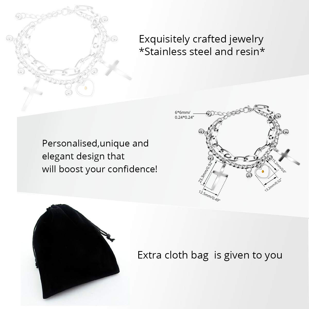 NA Stainless Steel Cross Bracelet,Charms Religious Faith Mustard Seed Link Chain Bracelet for Women Y706-Silver
