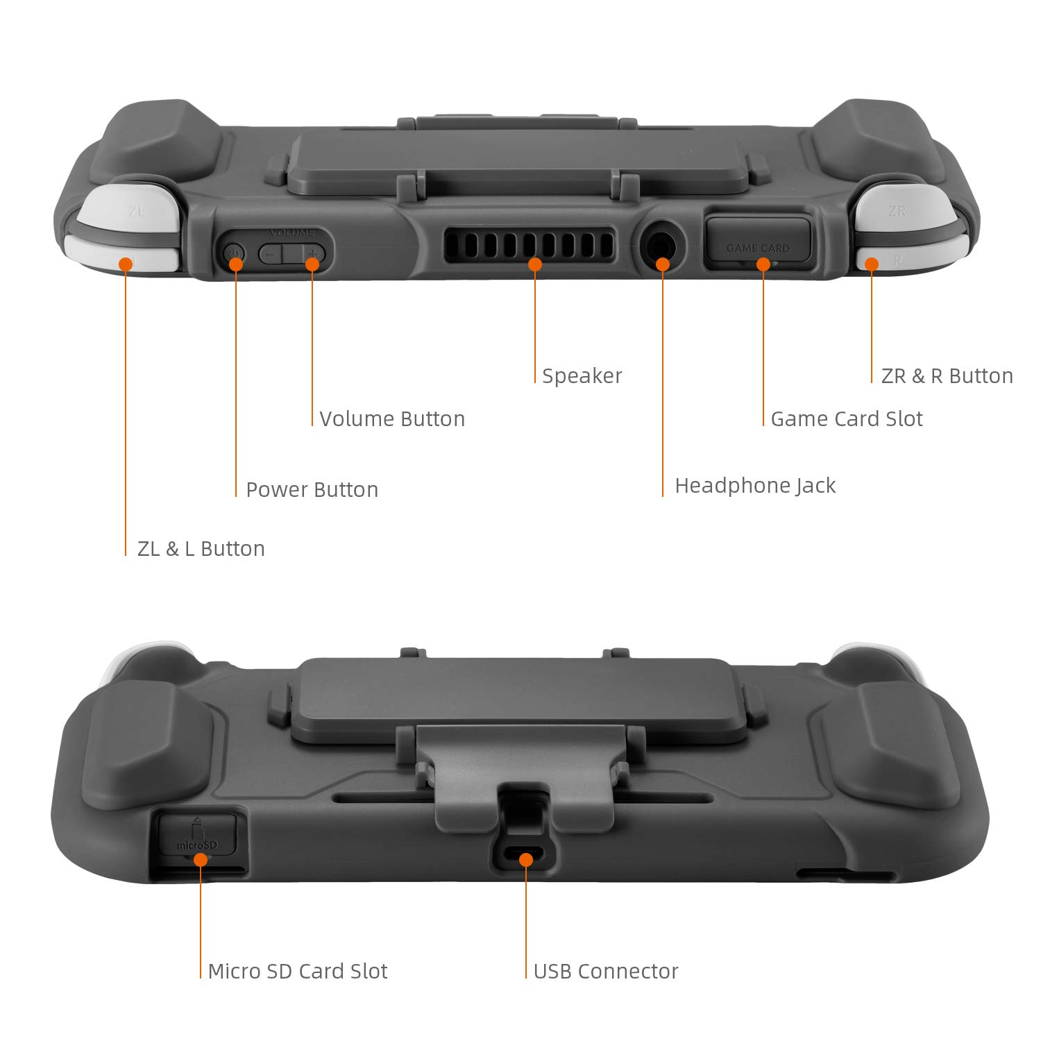 Protective Case Bundle for Nintendo Switch Lite, Tempered Glass Screen Protector, 4 Game Card Slots, Kick-Stand, Ergonomics Hand Grip, Shockproof, Anti-Scratch, Slim for Nintendo Switch Lite Case Gray