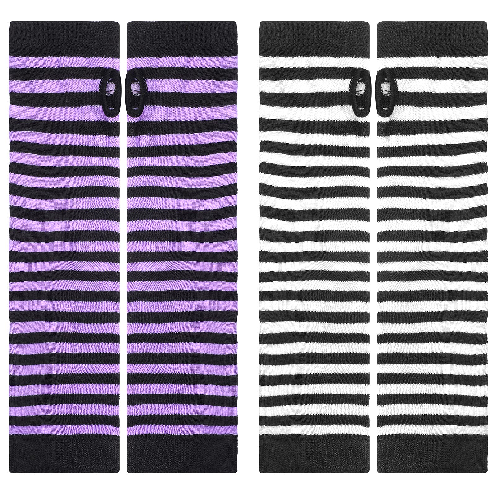 SATINIOR 6 Pairs Long Fingerless Gloves for Women Knit Thigh High Striped Arm Warmer Thumb Hole Stretchy Gloves(Bright Color)