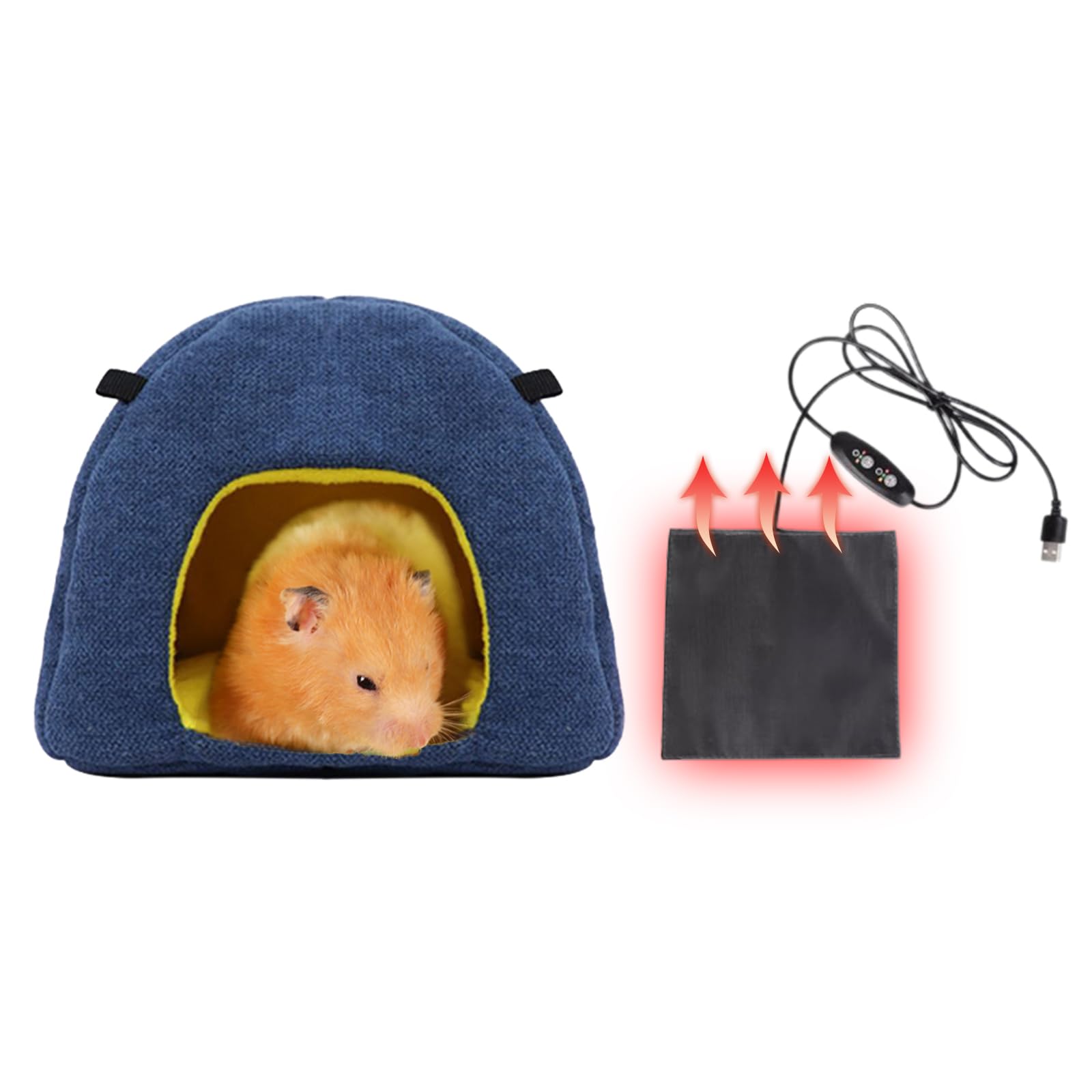 MANON ROSA Hamster Hideout Winter Bed - Cozy Pet Cage Accessory Heating Pad & Hanging Hammock Small Animals Syrian Sugar Gliders Chinchillas Squirrels Guinea Pigs Rats Tent Blue L