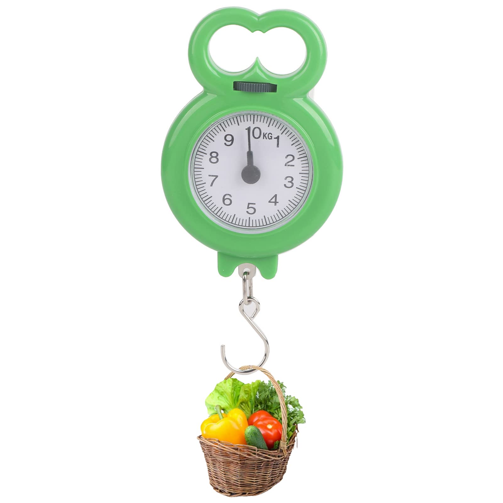 Spring Scale, 10kg Portable Pointer Hook Hanging Scales Fishing Scale Mini Crane for Shopping Weight Fishing Luggage Parcel (Green)