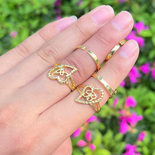 SPRING YOW 26 Initials Heart Ring Gold Plated & Rose Gold Jewelry For Women Adjustable Rings Mother Day - L - Rose Gold - Resizable