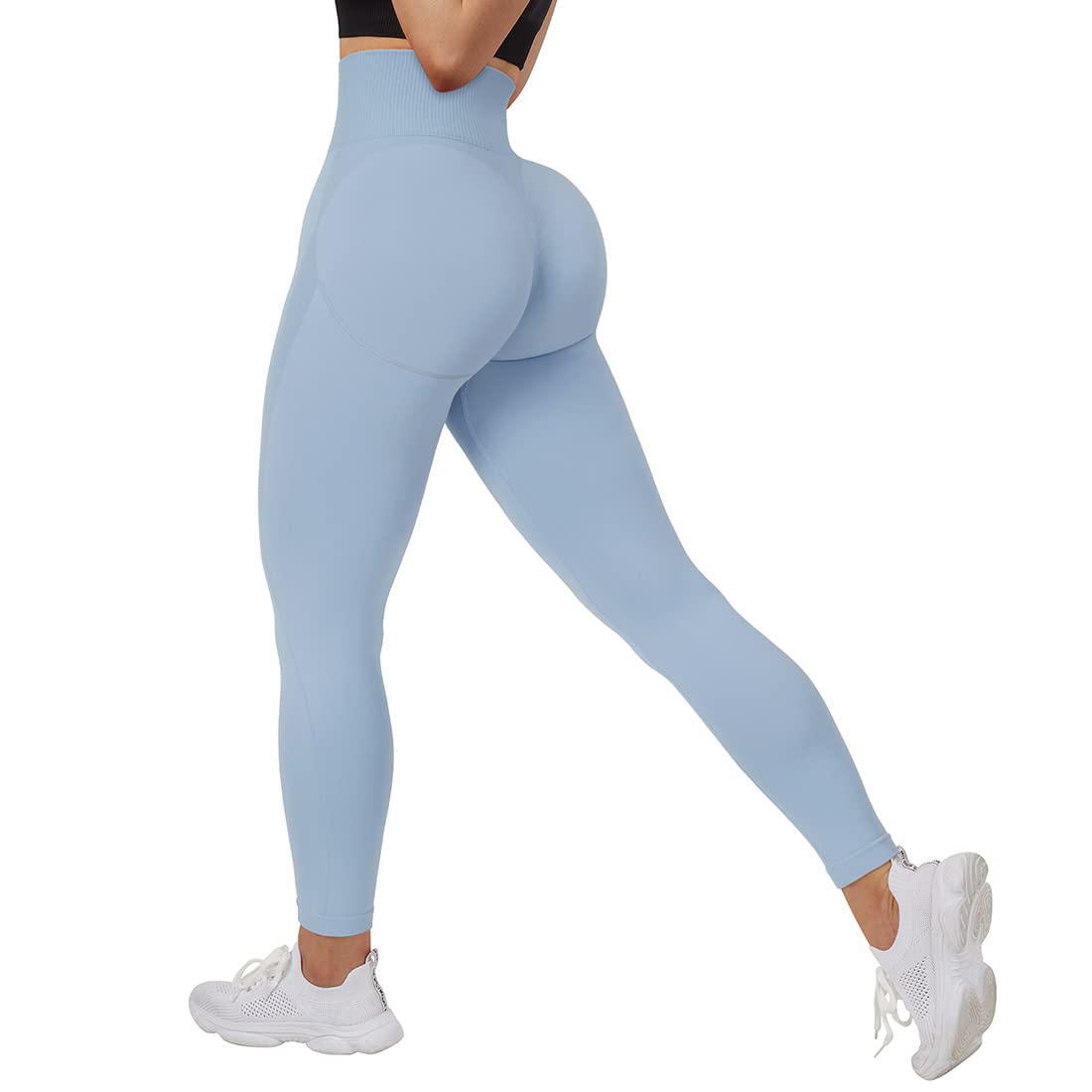 SUUKSESS Women Contouring Scrunch Butt Lifting Leggings Seamless Workout Yoga Pants(Light Blue, L)
