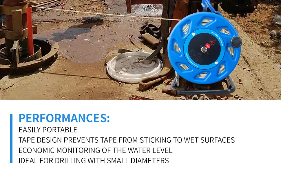 Water Level Meter Water Depth Gauge Water Level Gauge with Fixed Probe and Steel Tape for Water Well Measurement (100m)