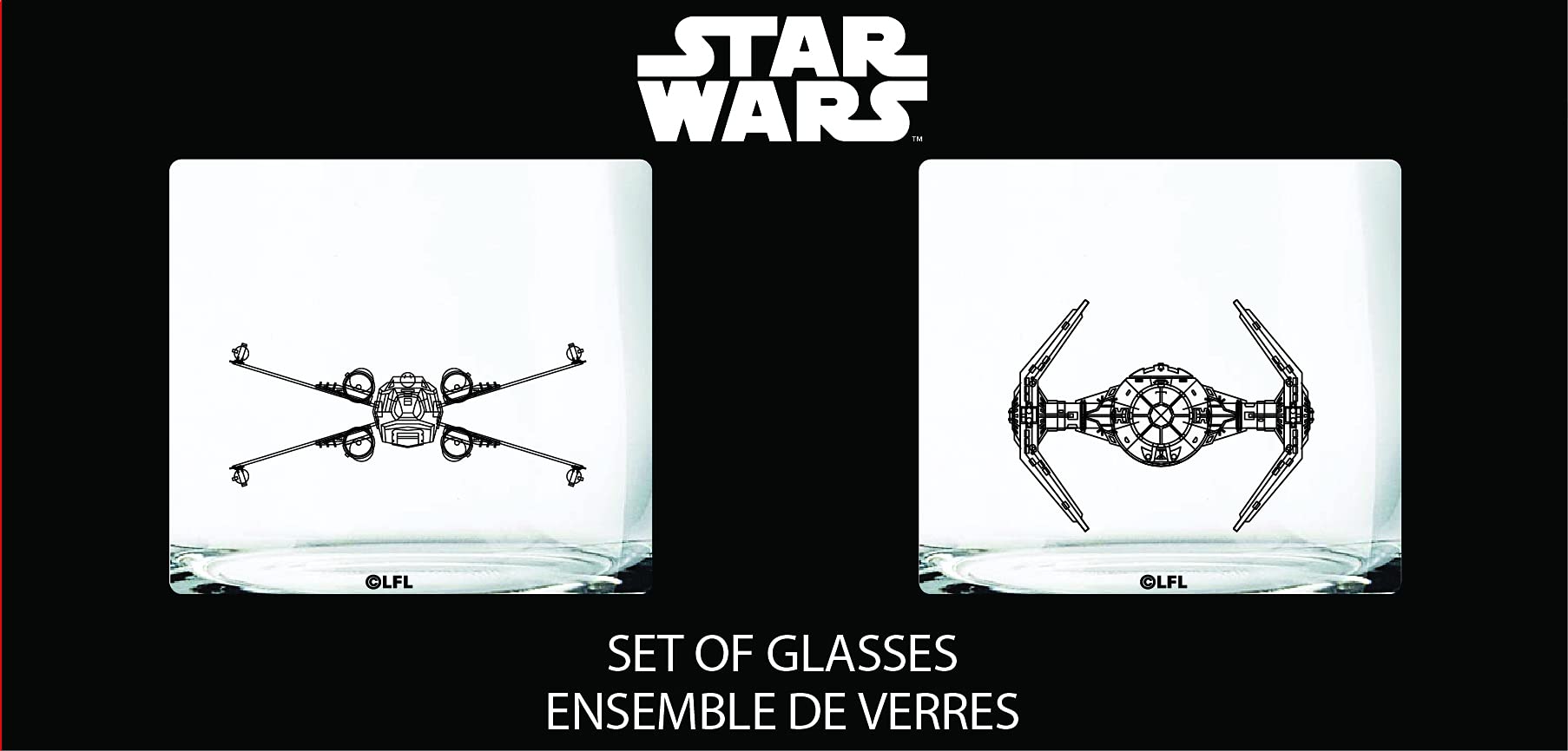 Star Wars Glass Set - X-Wing & TIE Fighter - Collectible Gift Set of 2 Cocktail Glasses - 10 oz Capacity - Classic Design - Heavy Base