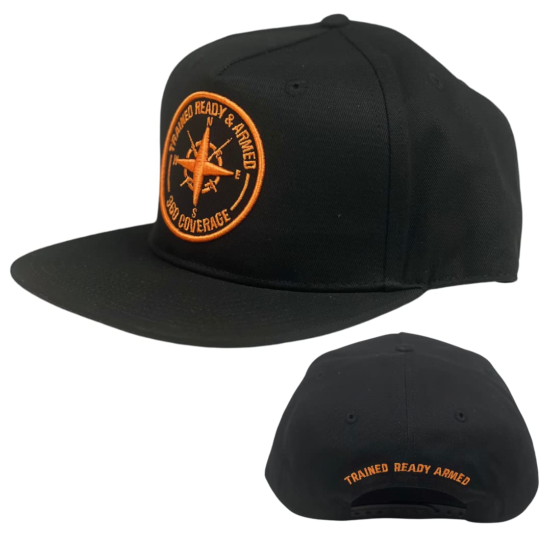 Trained Ready Armed Snapback Hat for Men & Women - Wool Blend Flat Bill Black Baseball Cap, Comfortable Golf Dad Hat (One Size)