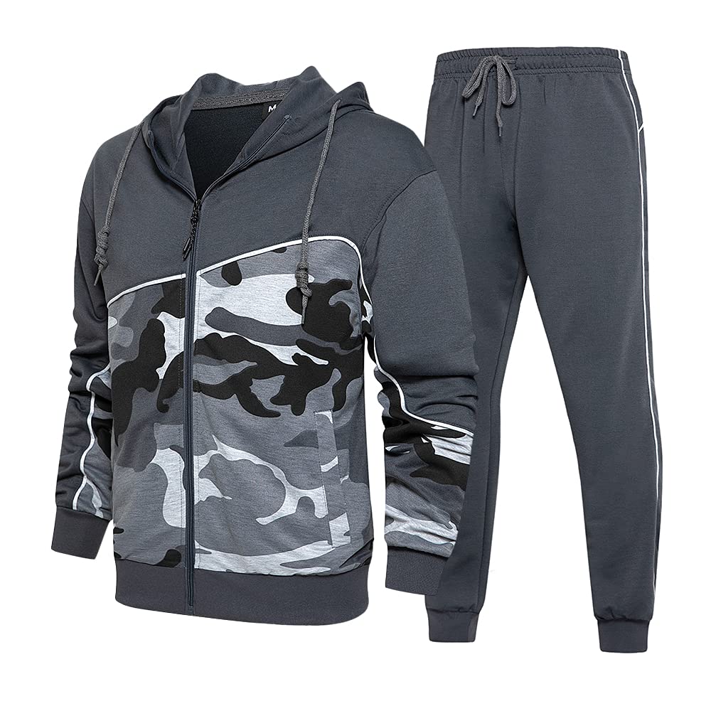 RPOVIG Men's Track Suits, 2 Pack Sweatsuits Outfits Full Zip Jackets Athletic Pants for Jogging Gym Workout
