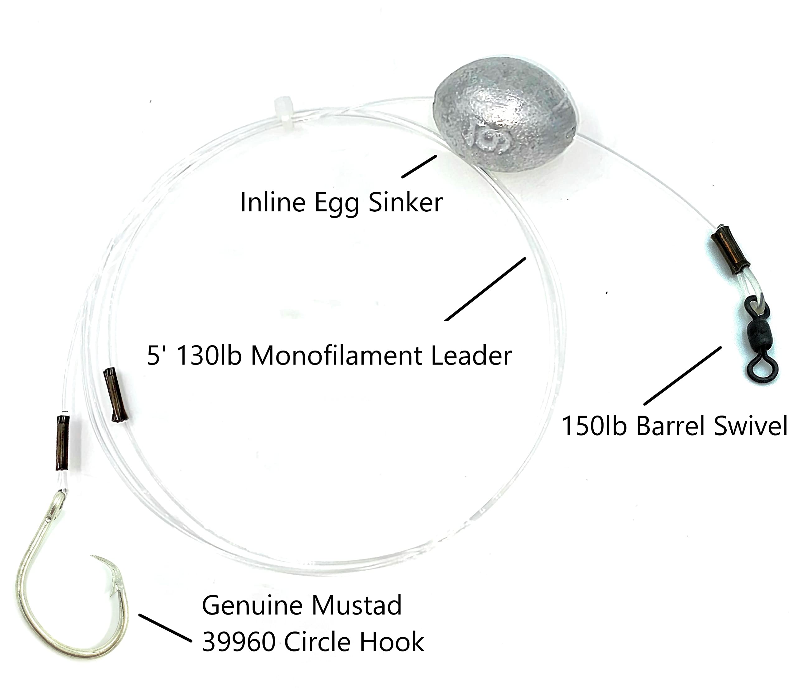 Snapper Fishing Rig, Leader with Egg Sinker, Weighted Grouper Rig, Made in The USA, Inline Circle Hook Compliant, Excellent for Snapper, Grouper, Amberjack, Snook, Red Drum (11/0 Hook, 4oz)
